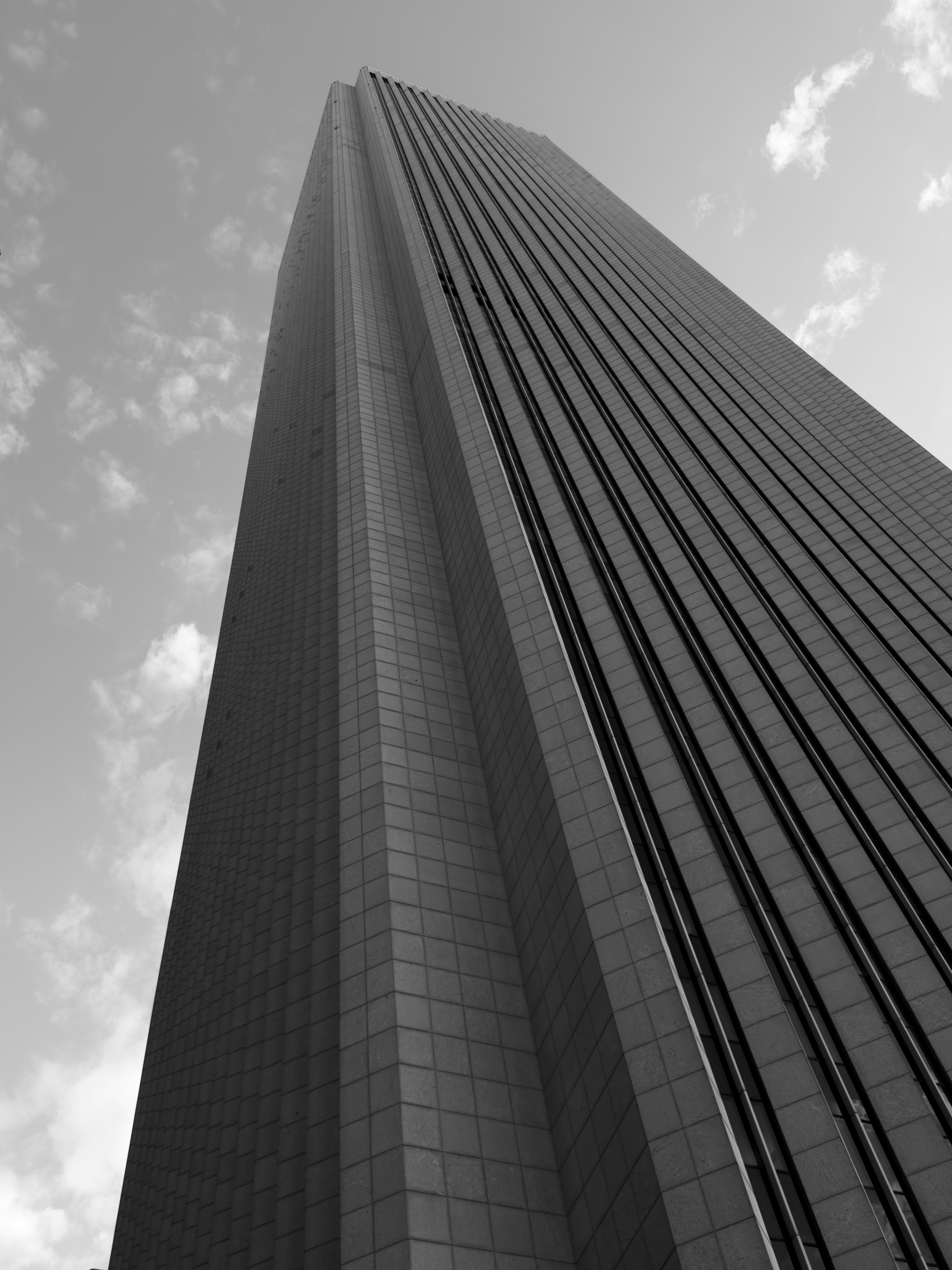 Vertical Monolith: A Skyward Gaze at a Towering Facade