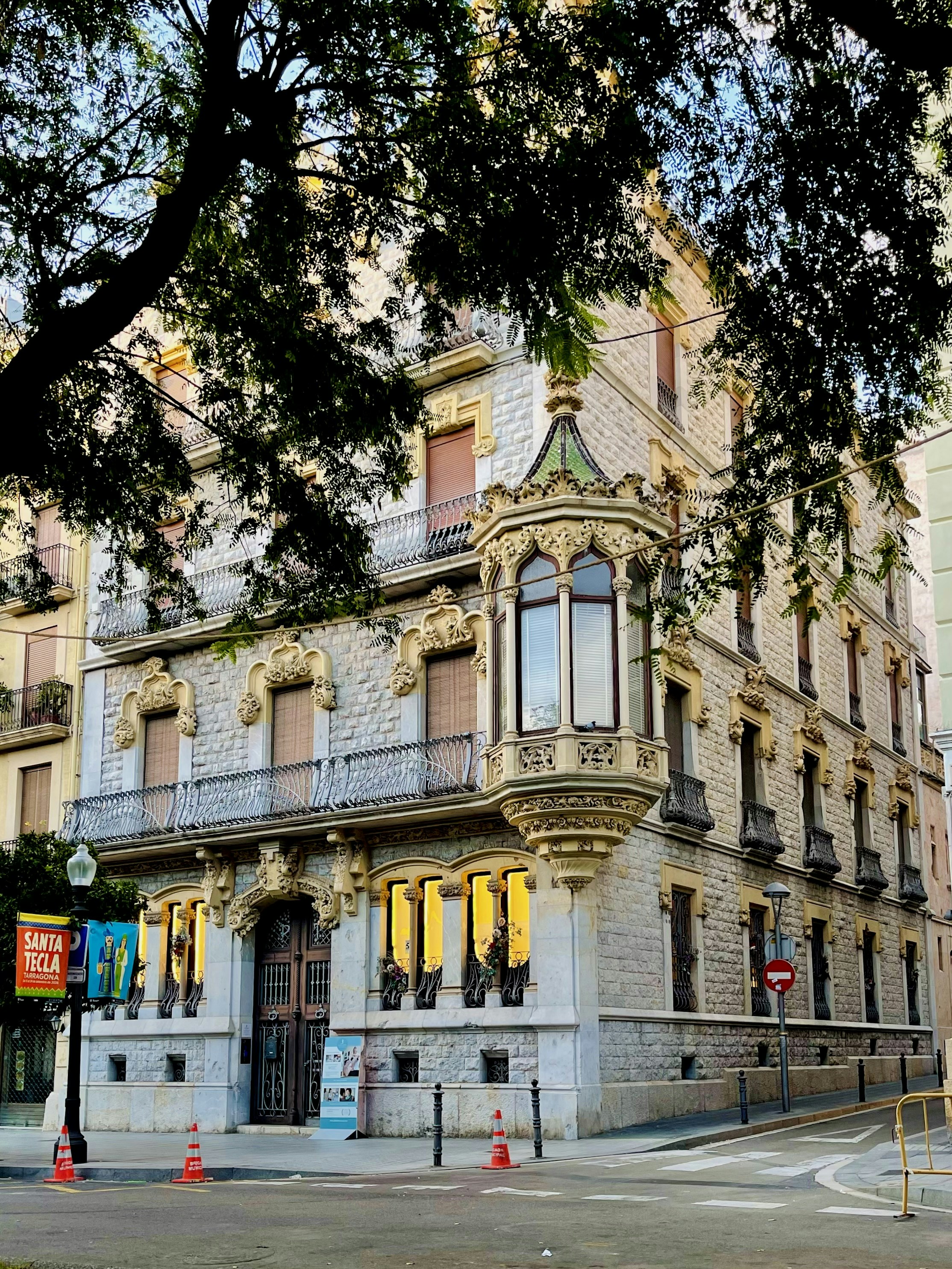 Ornate Cornerstone: A Historic Facade Framed by Shade