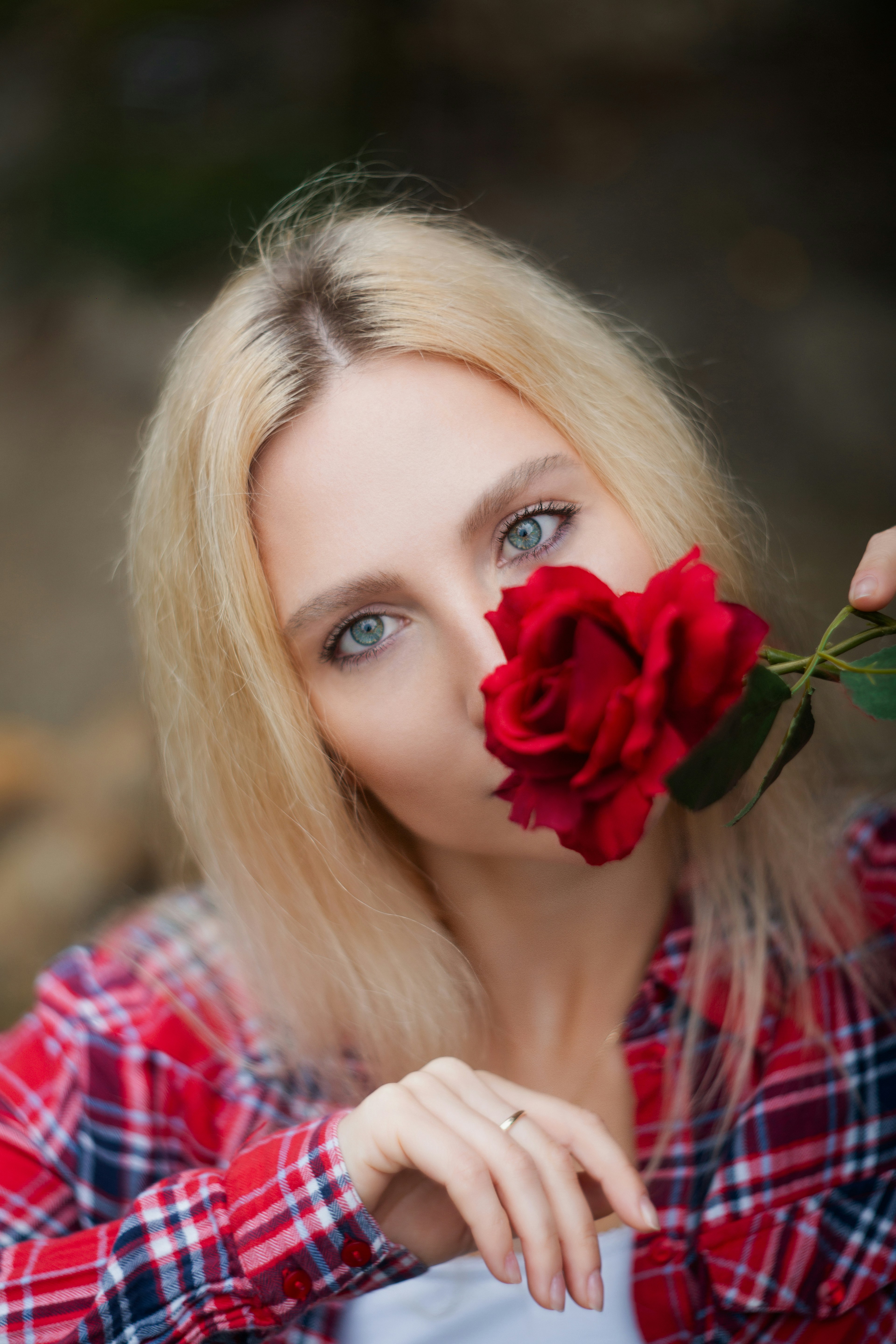 Crimson Bloom: A Rose caress the Portrait