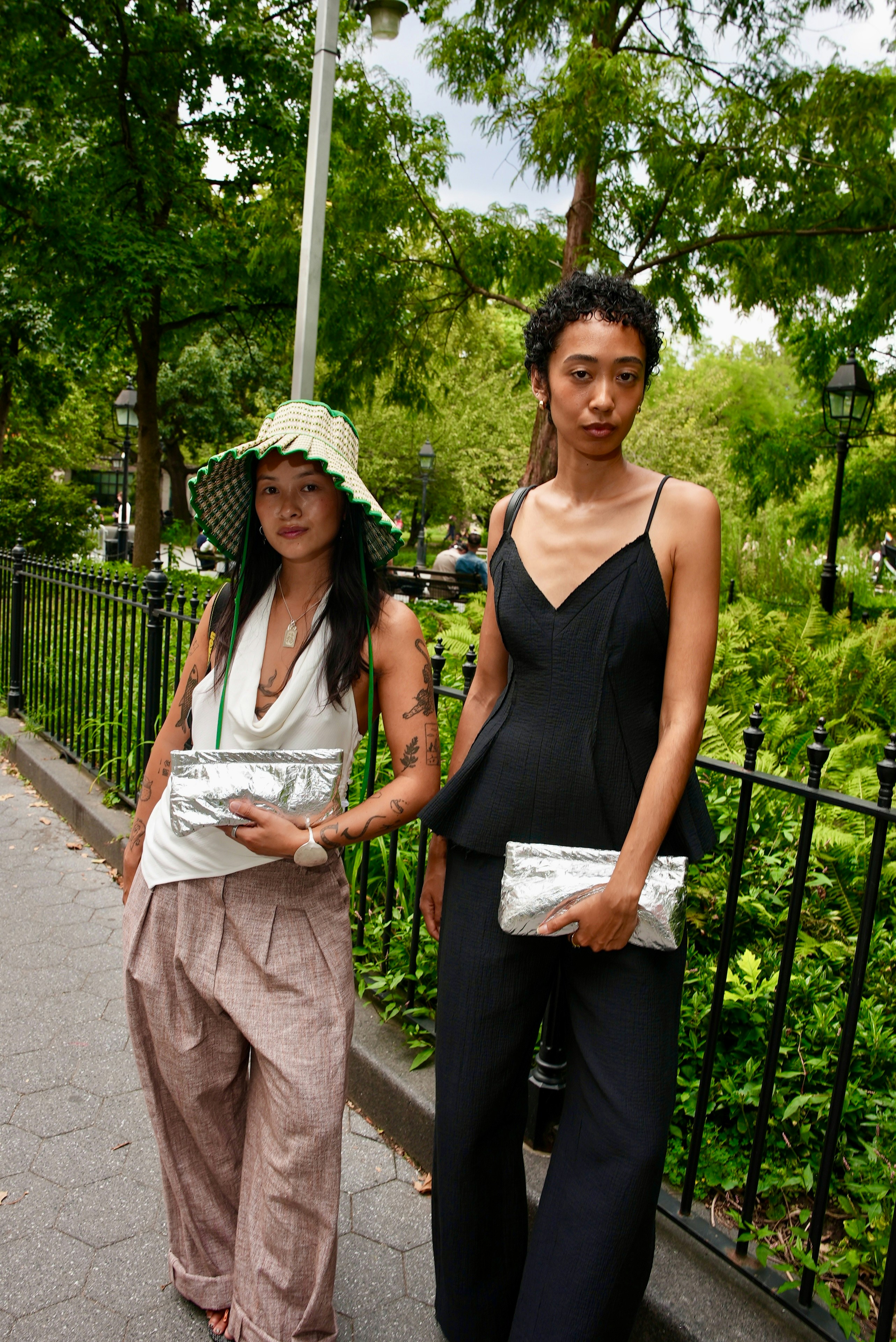 Two Fashion Stroll: Clashing Silhouettes in the Park