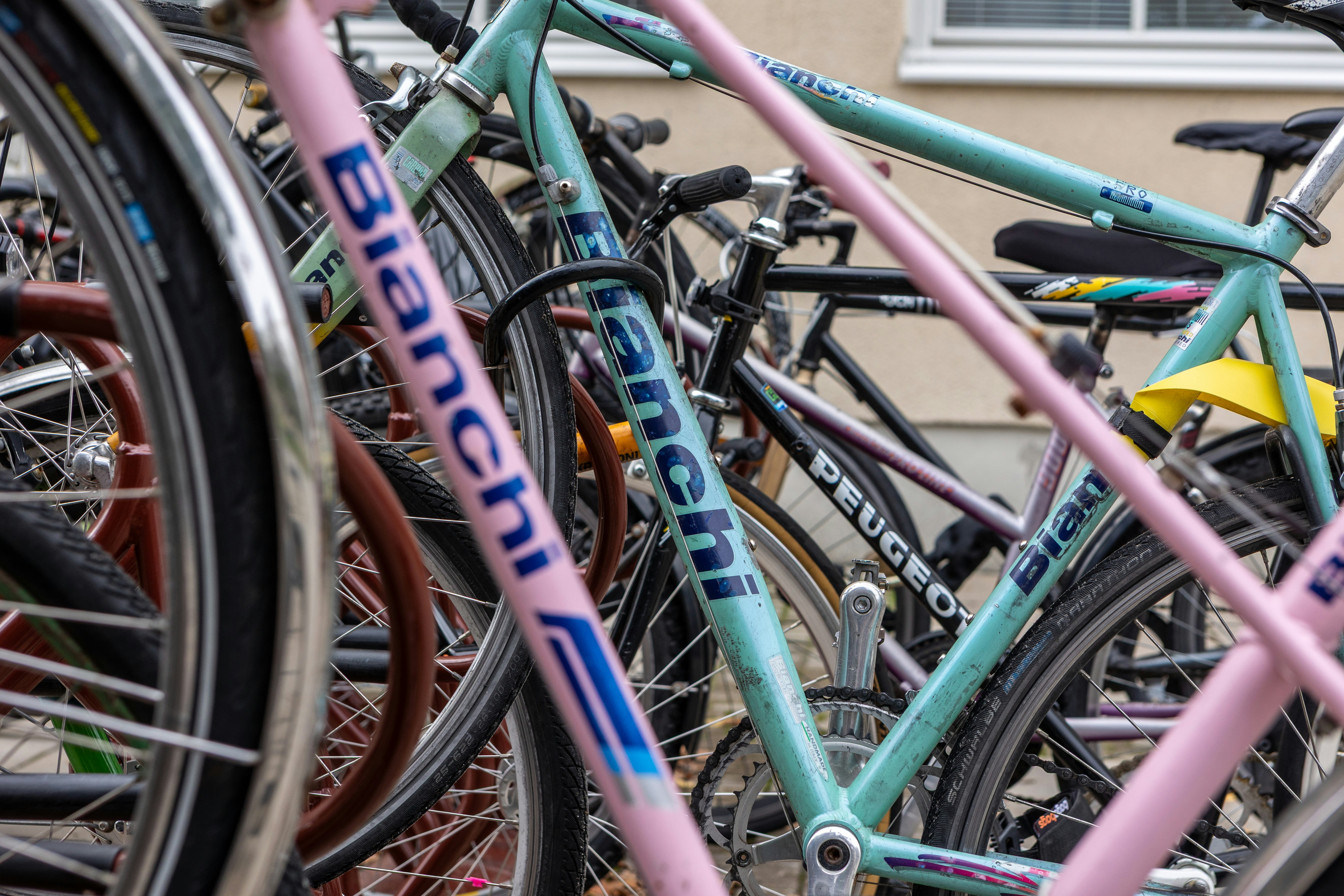 Colorful Bicycle Tangle in a Cozy Bike Alley