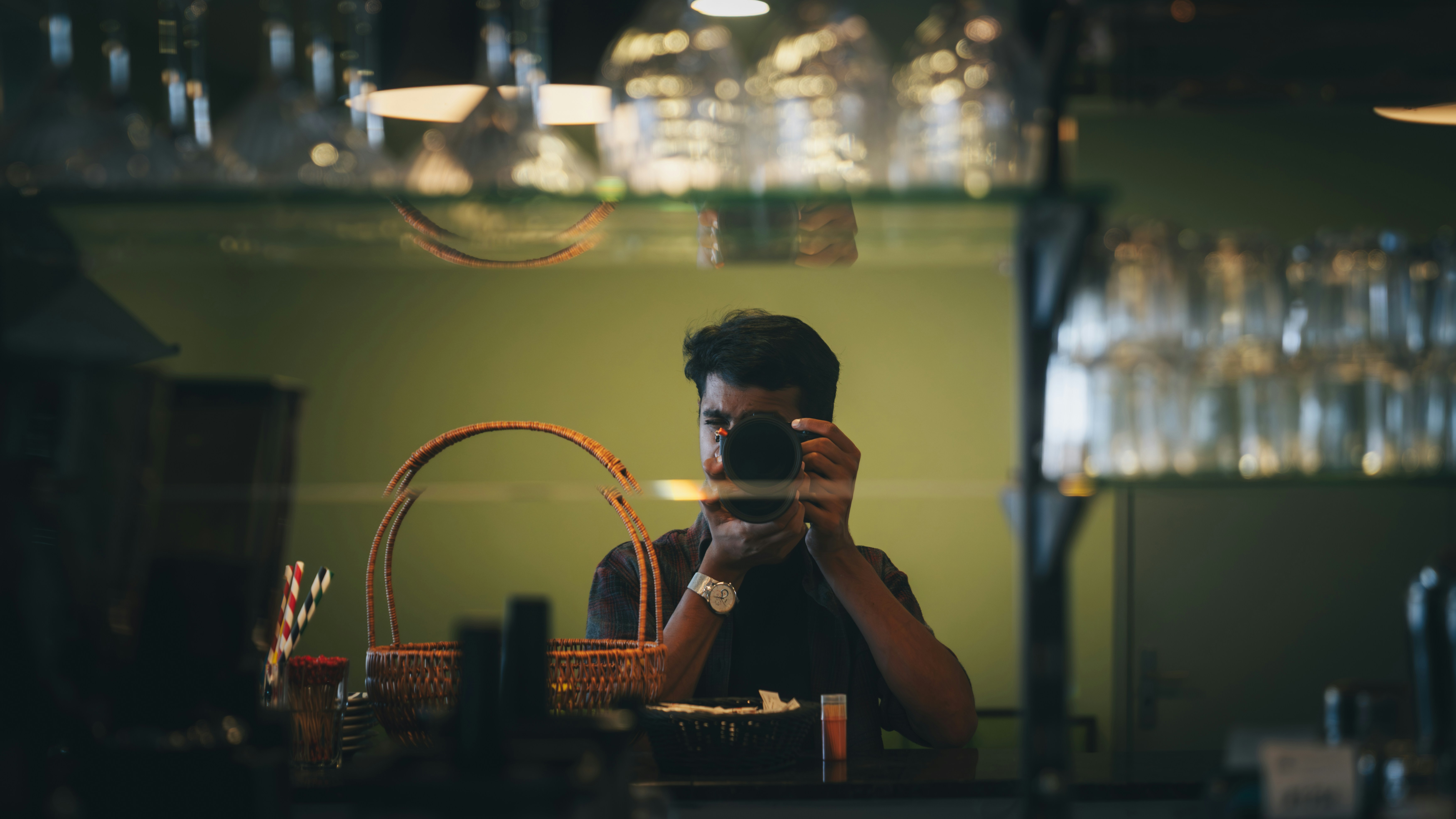 Midnight Mirror: A Handsome Self-Portrait in a Quiet Bar