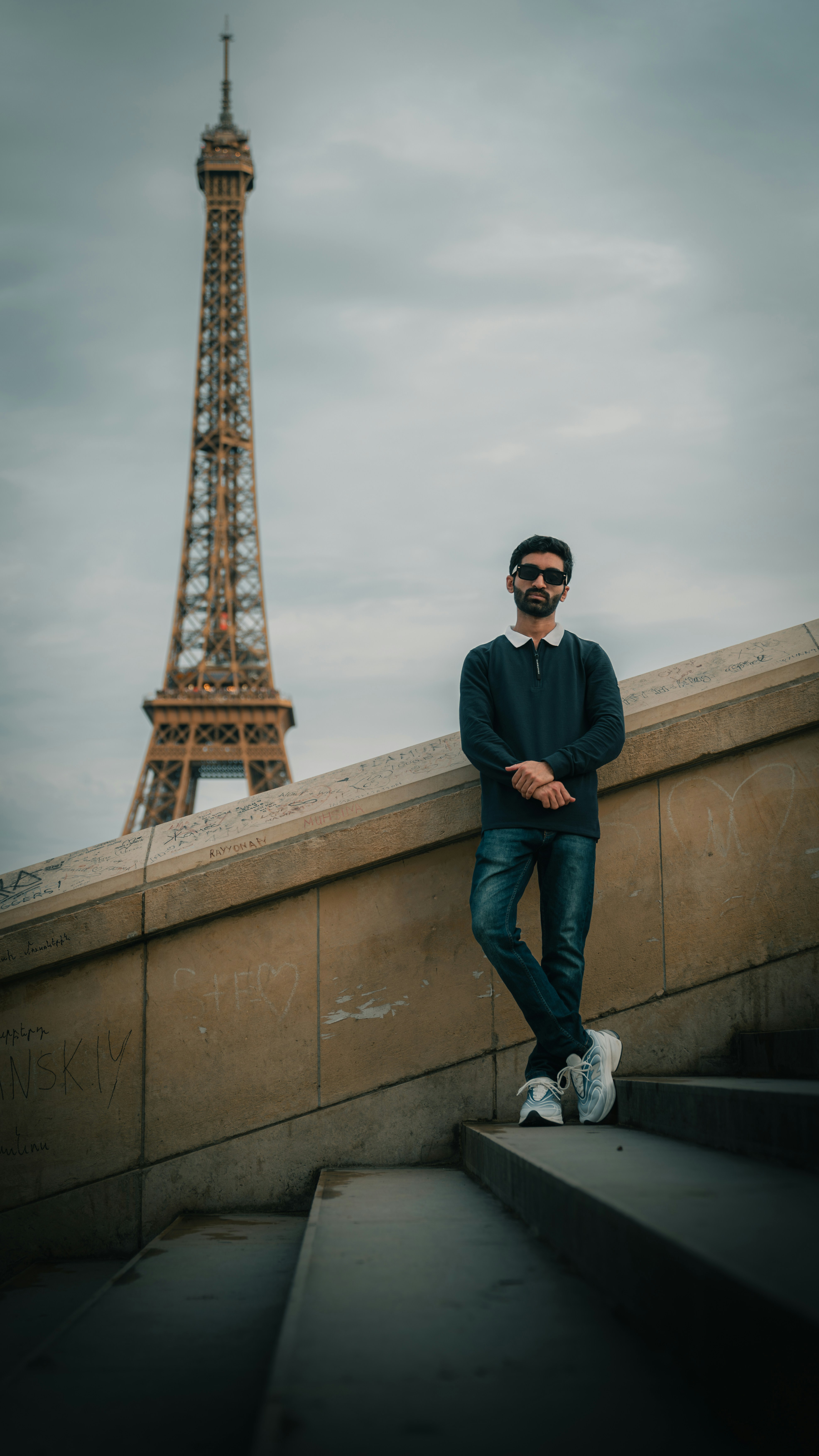 Lean Against the Seine: A Quiet Stance with the Eiffel Tower