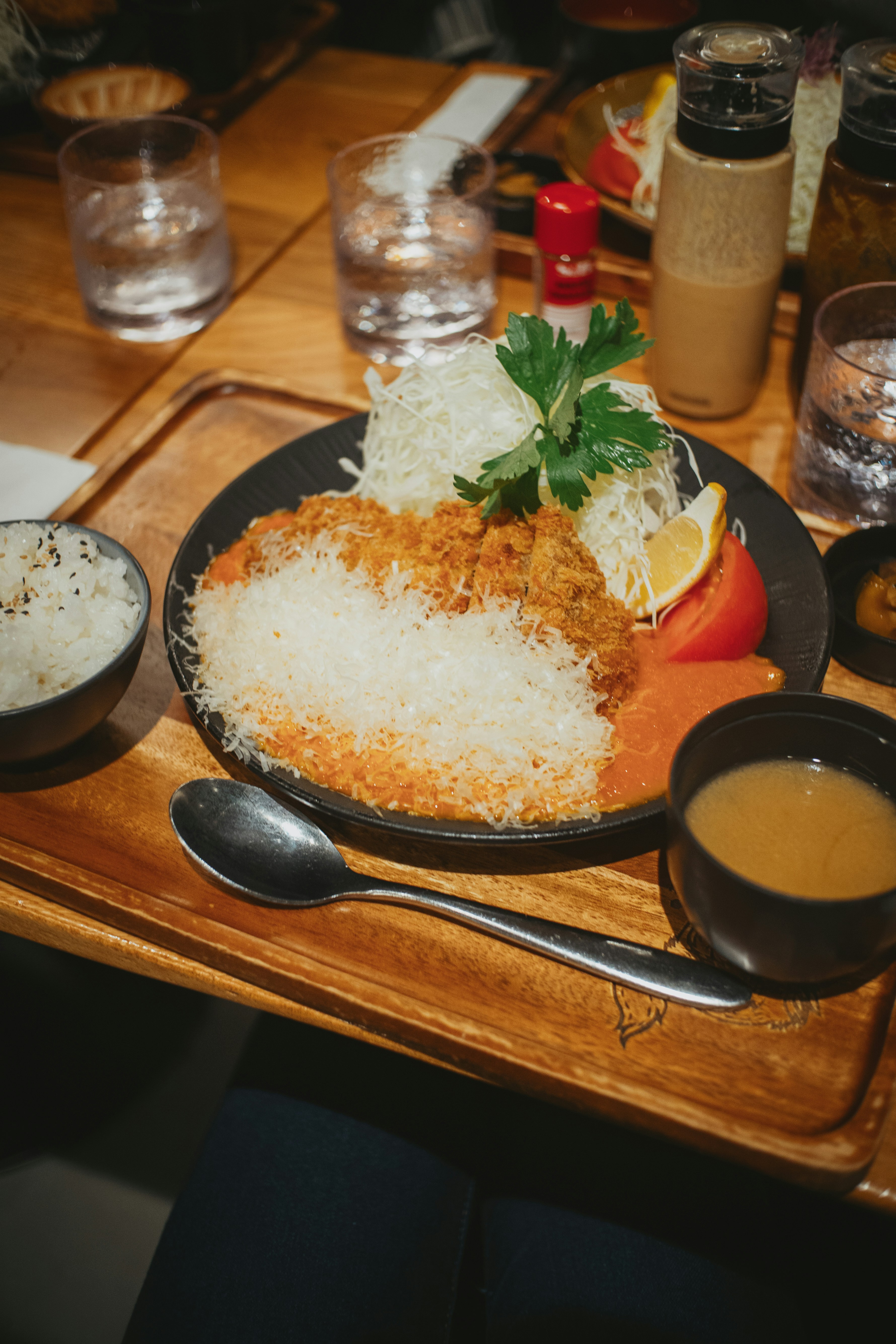 Crisped Cutlet with Shredded Cabbage under Warm Bistro Lighting