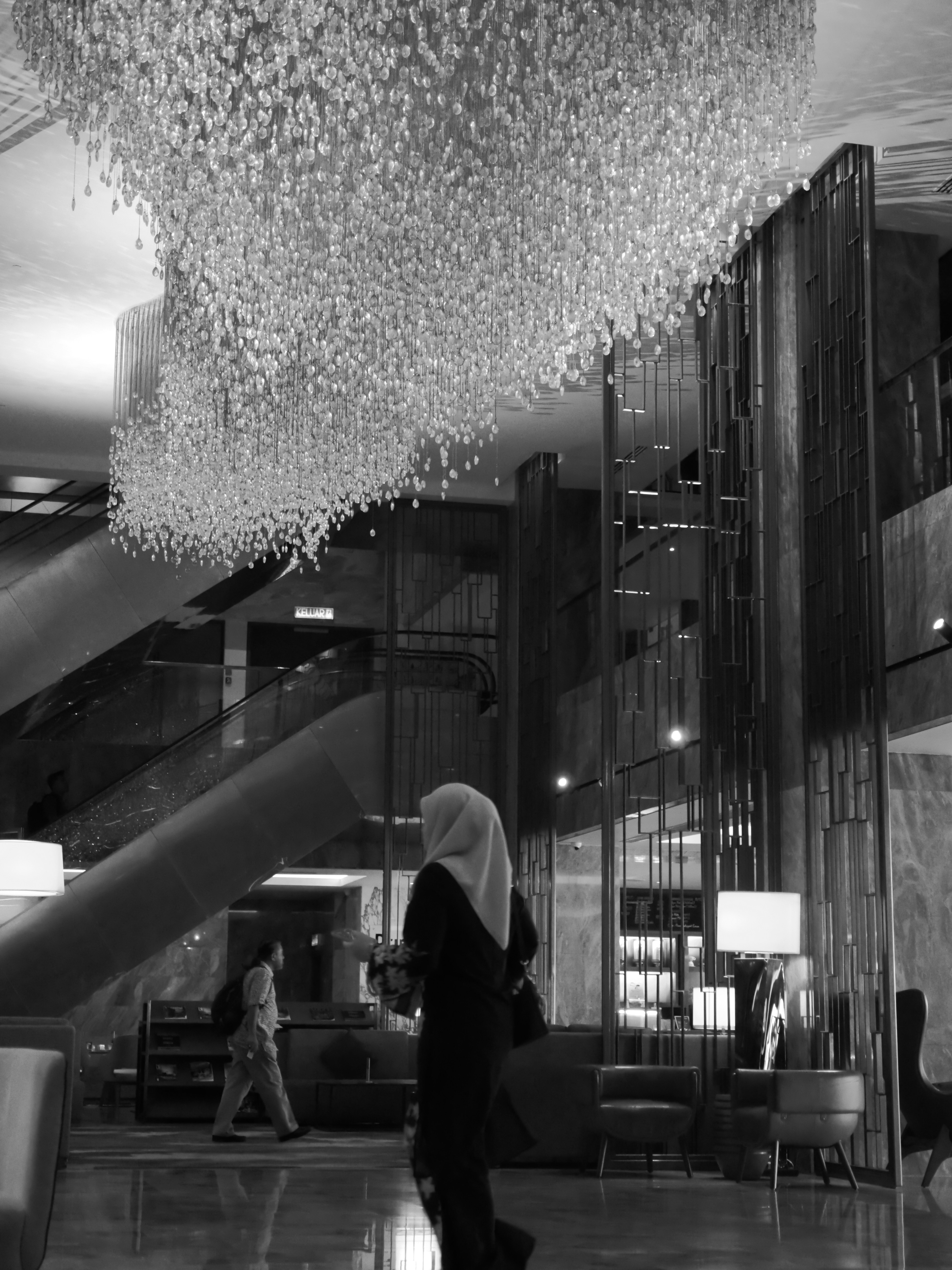 Midnight Atrium: A Quiet Moment Beneath the Crystal Chandelier