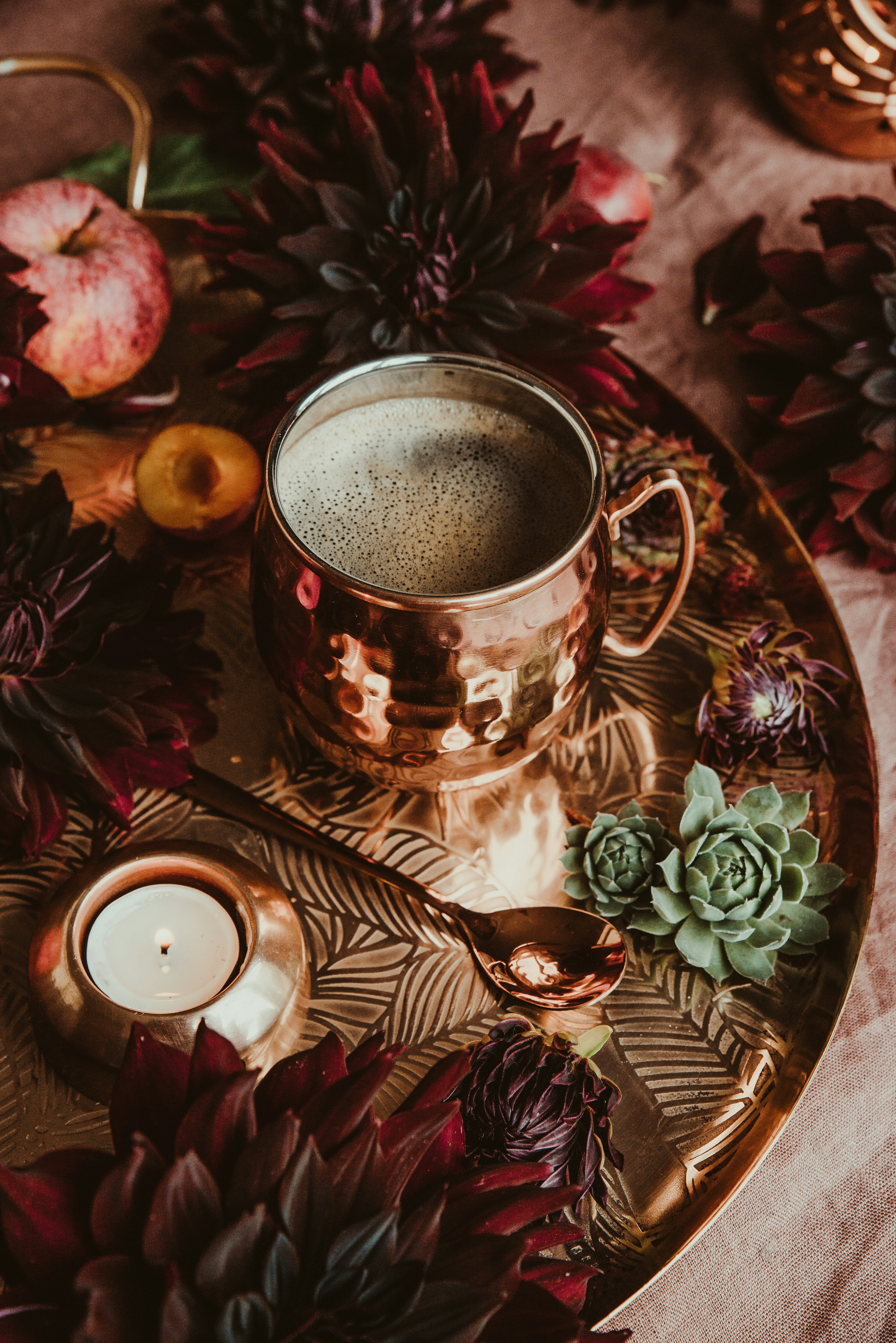 Copper Cup Luminescence: Ritual of Autumn Coffee