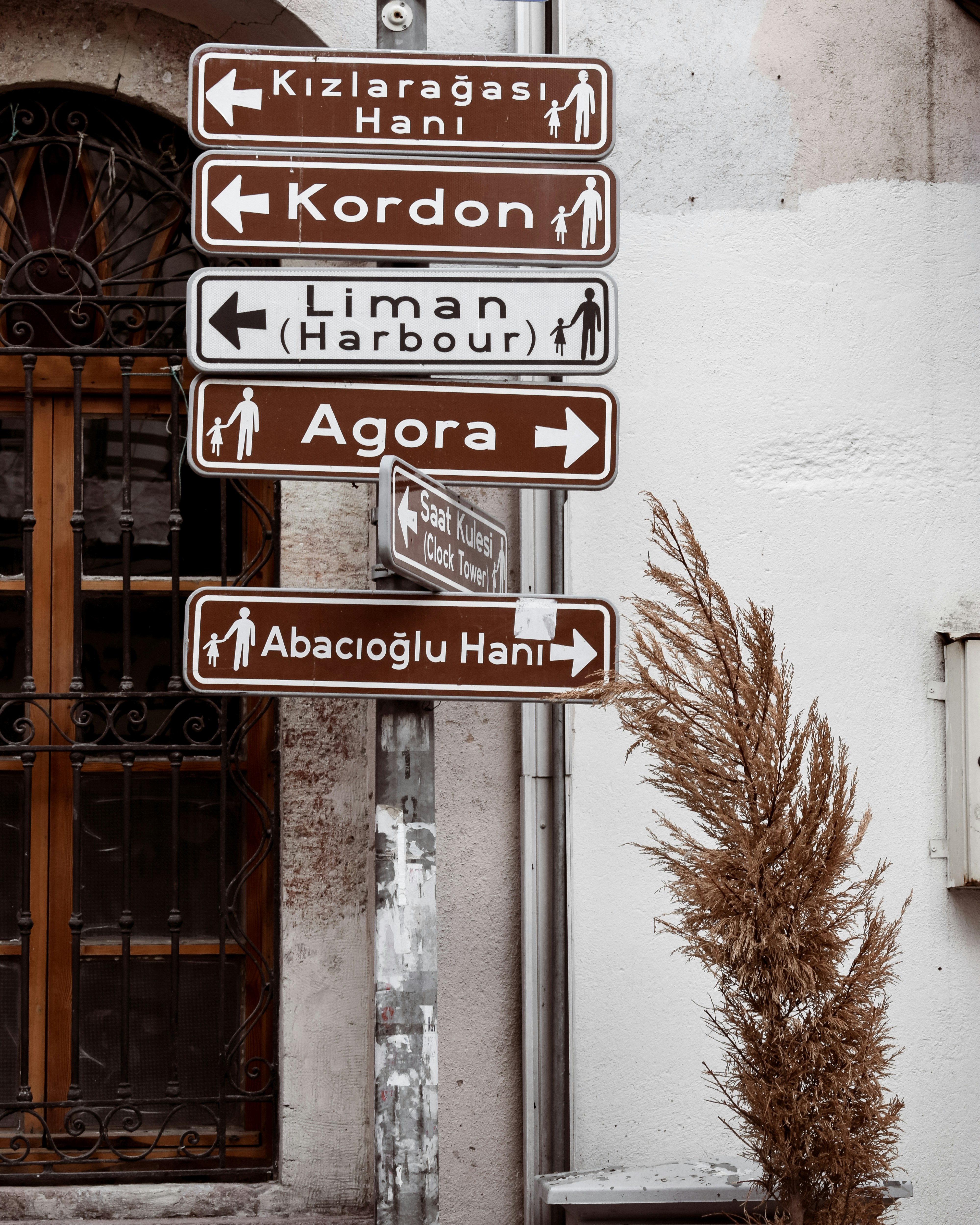 A Multilingual Junction: Signposts Point the Way Through Narrow Streets