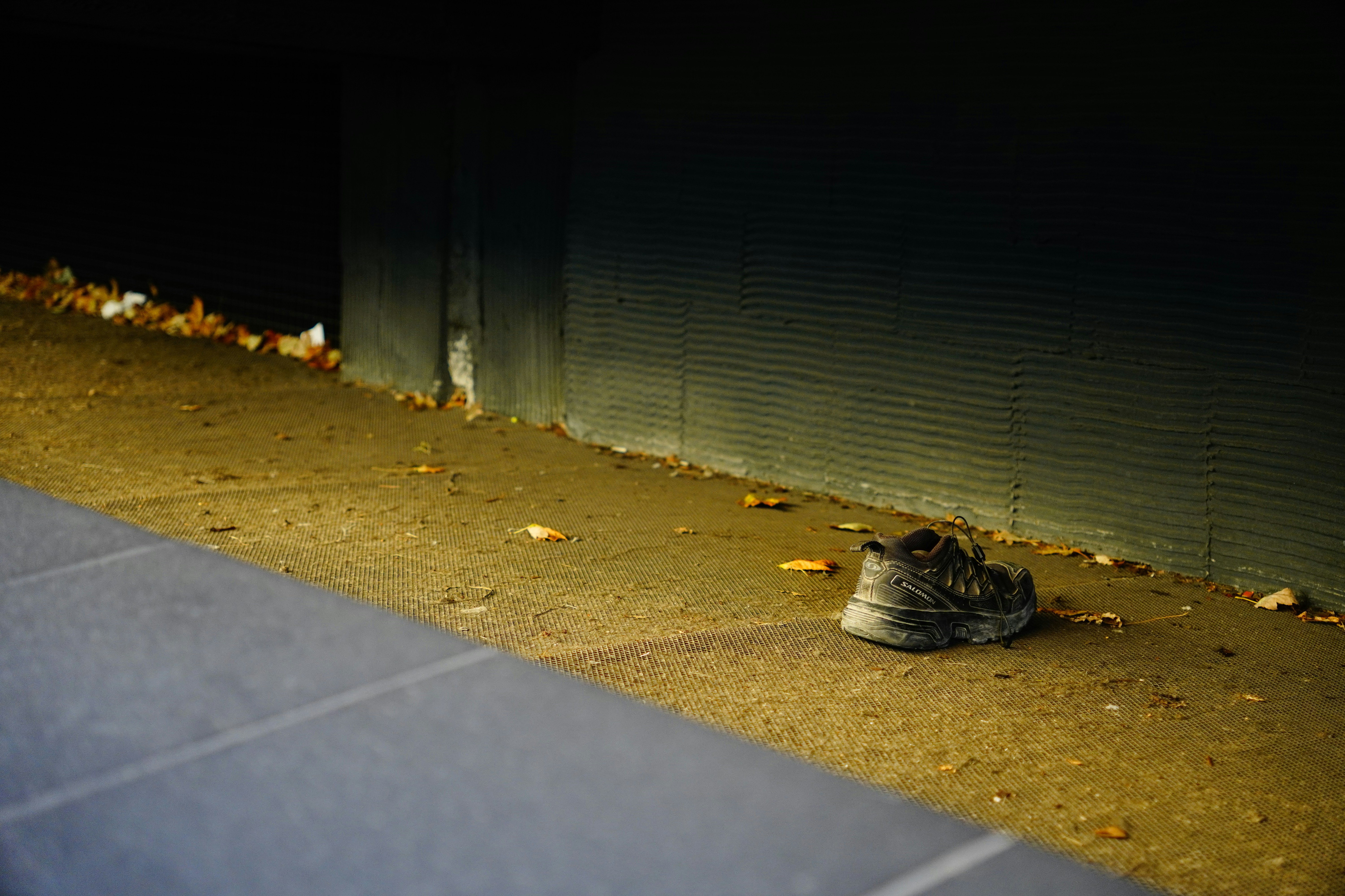 Single Sneaker in the Spotlight: A Quiet Street After Sunset