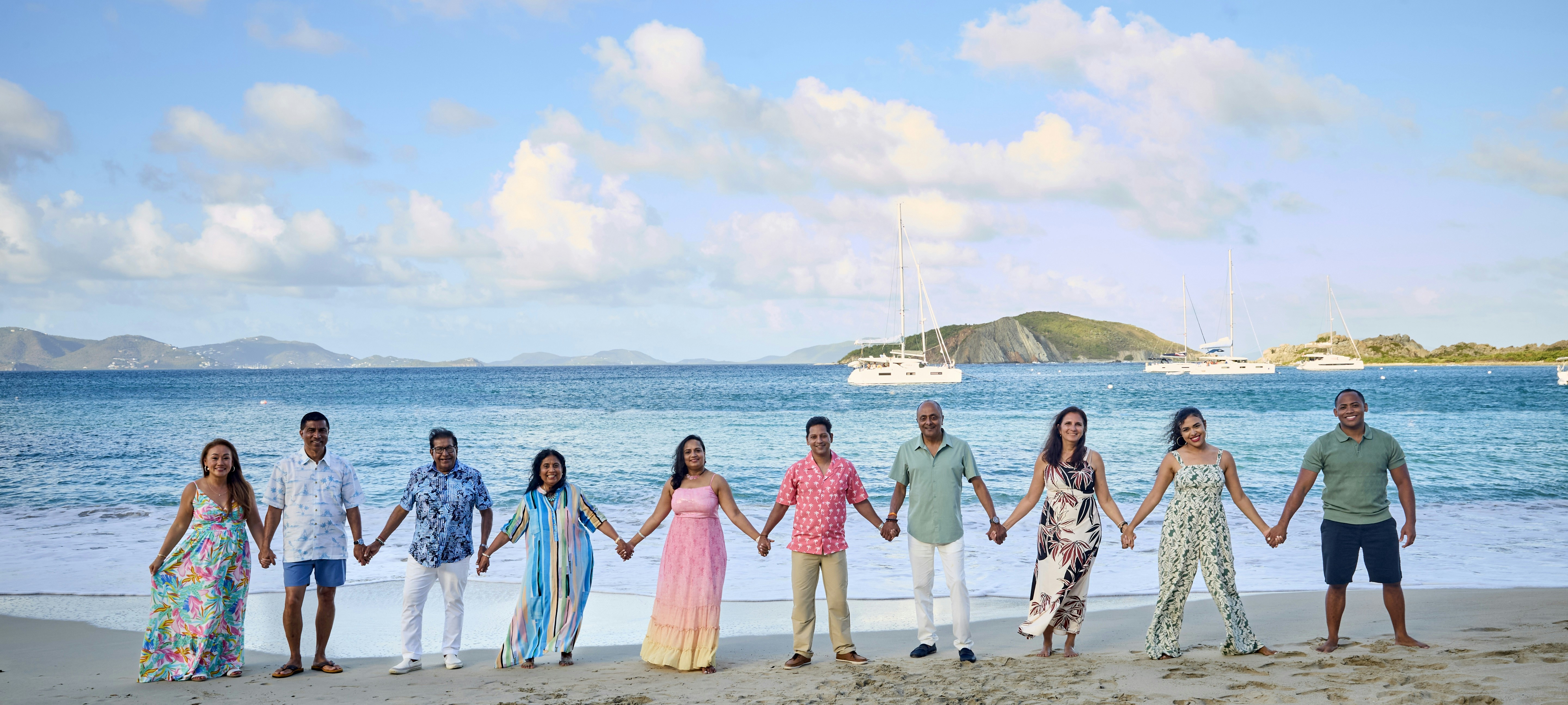 Horizon of Togetherness: A Coastal Lineup in Sundrenched Sand