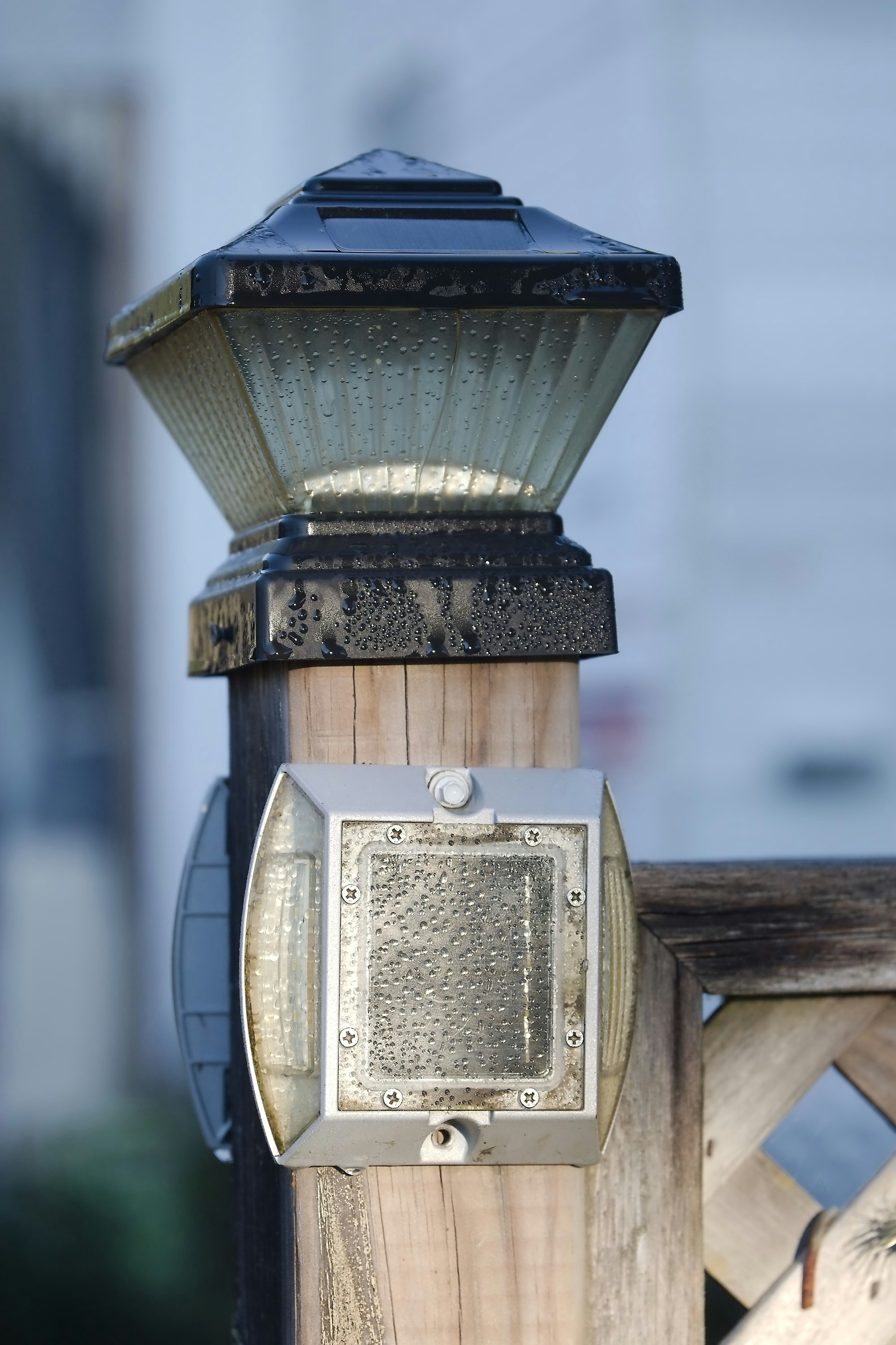 Lamp Post in Focus: A Weathered Outdoor Lantern Up Close
