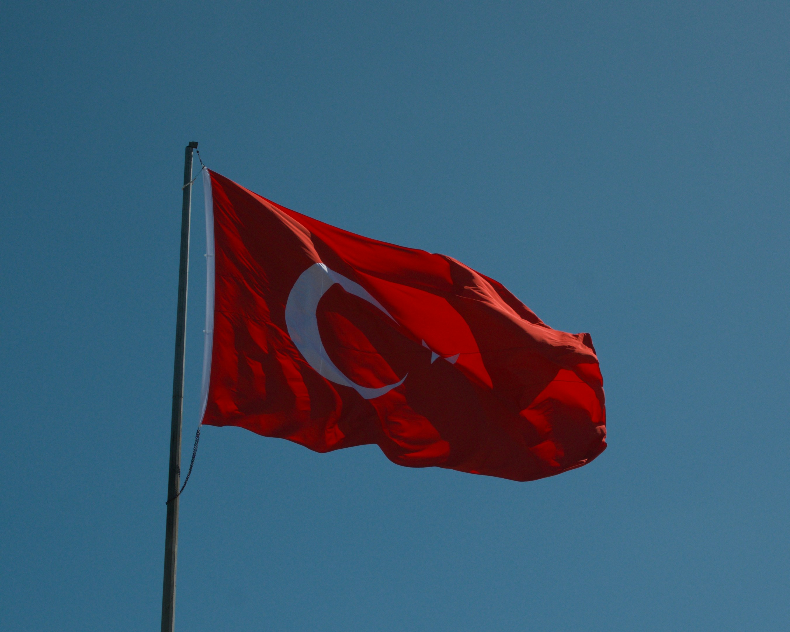 Flag in the Wind: Red Crescent Against a Clear Sky