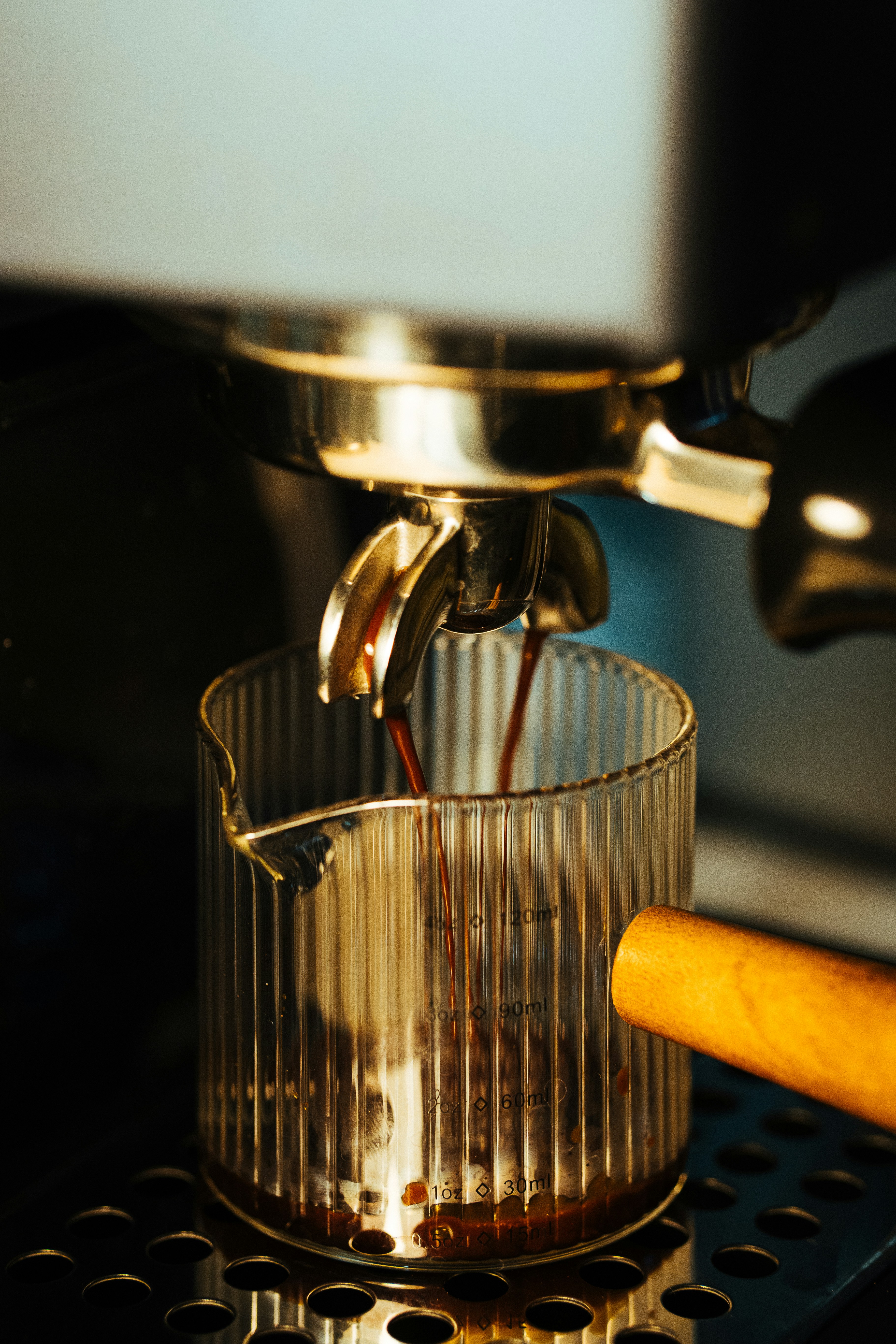 Copper Pour: A Close-Up of Espresso Extraction
