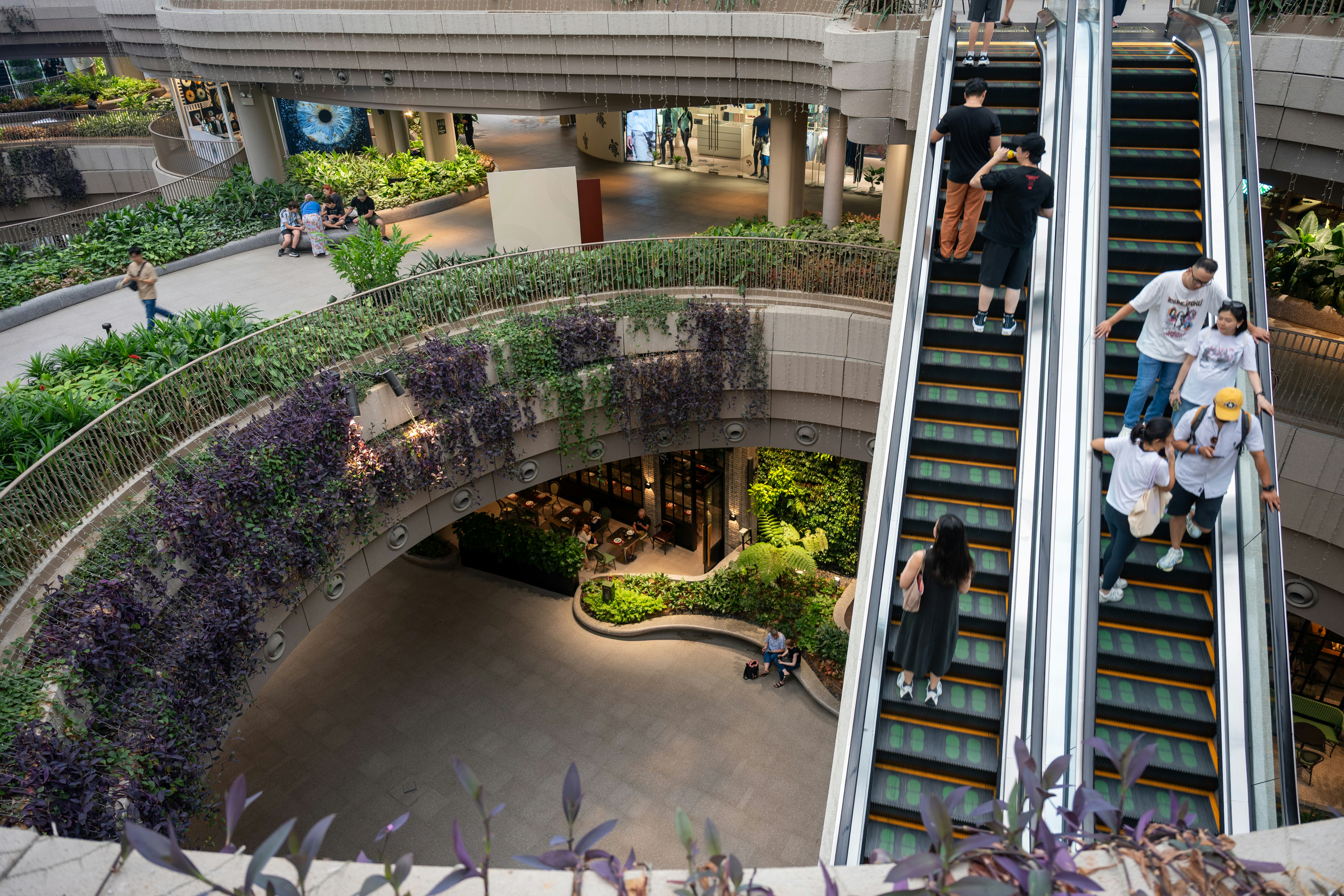 Escalator Atrium Network: People Move through a Circular Garden Courtyard