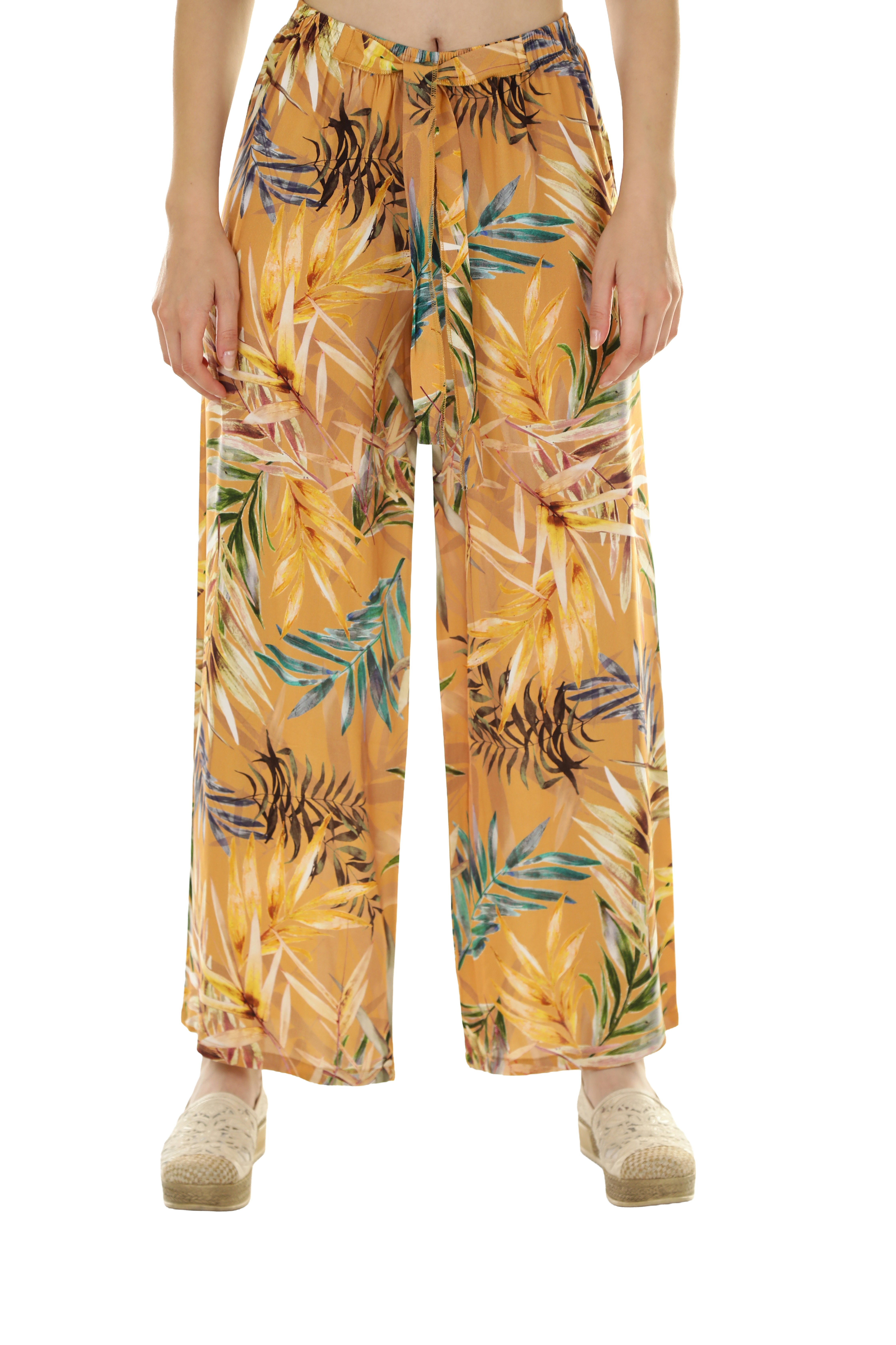 Sunlit Palm-Print Pants: A Bold Tropical Statement