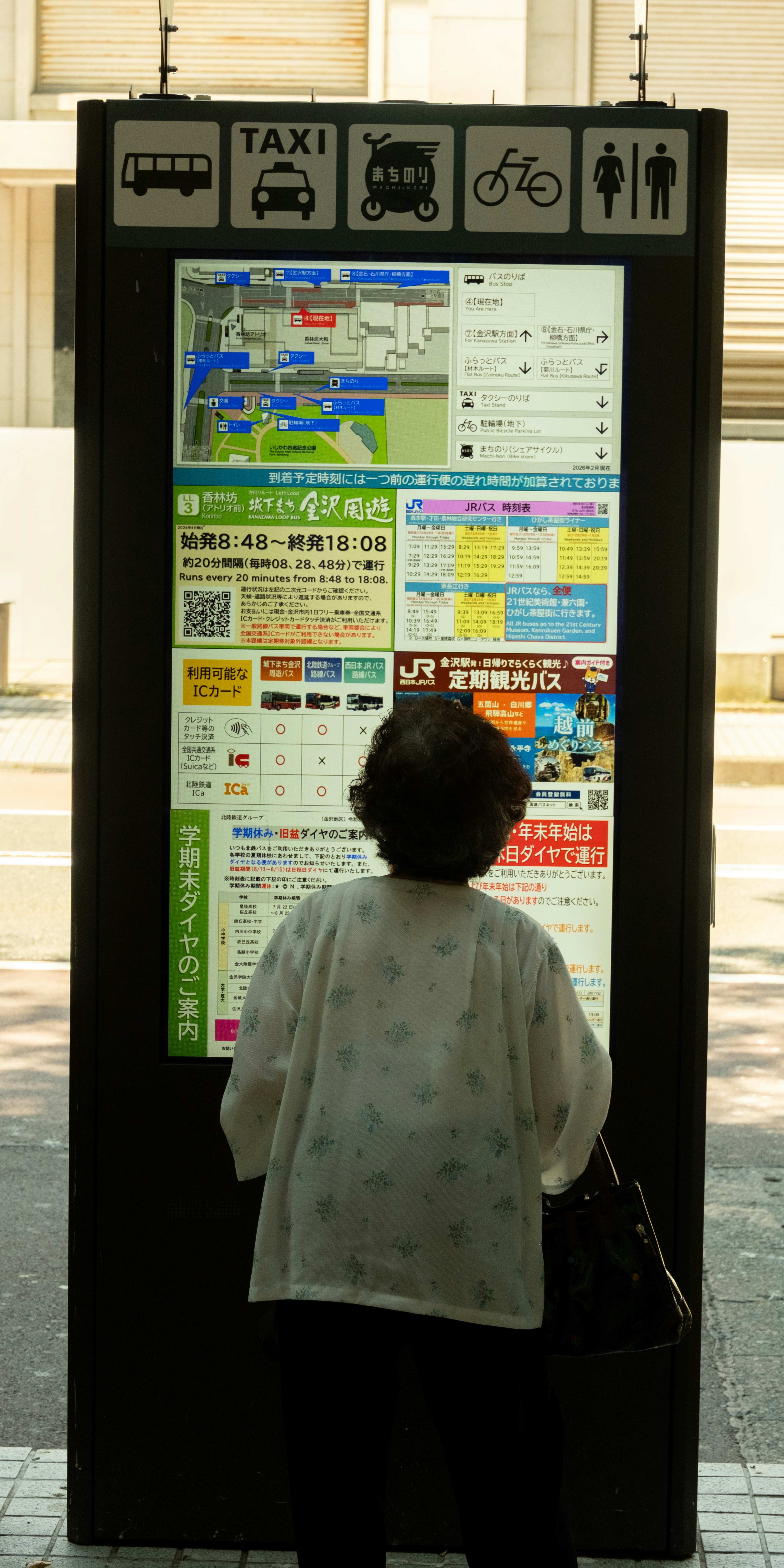 Public Transit Map Stand: A Curious Traveler Studies the Schedule