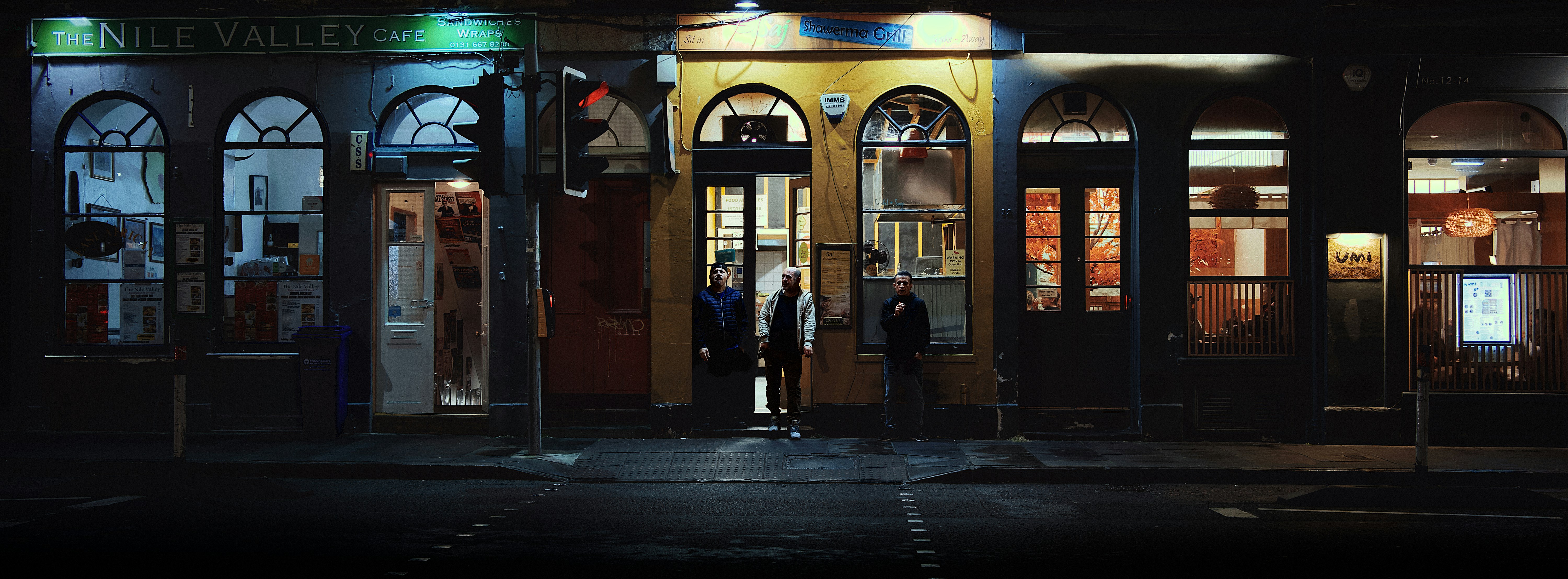 Neon Facades After Dark: A Quiet Street Soaking in Light