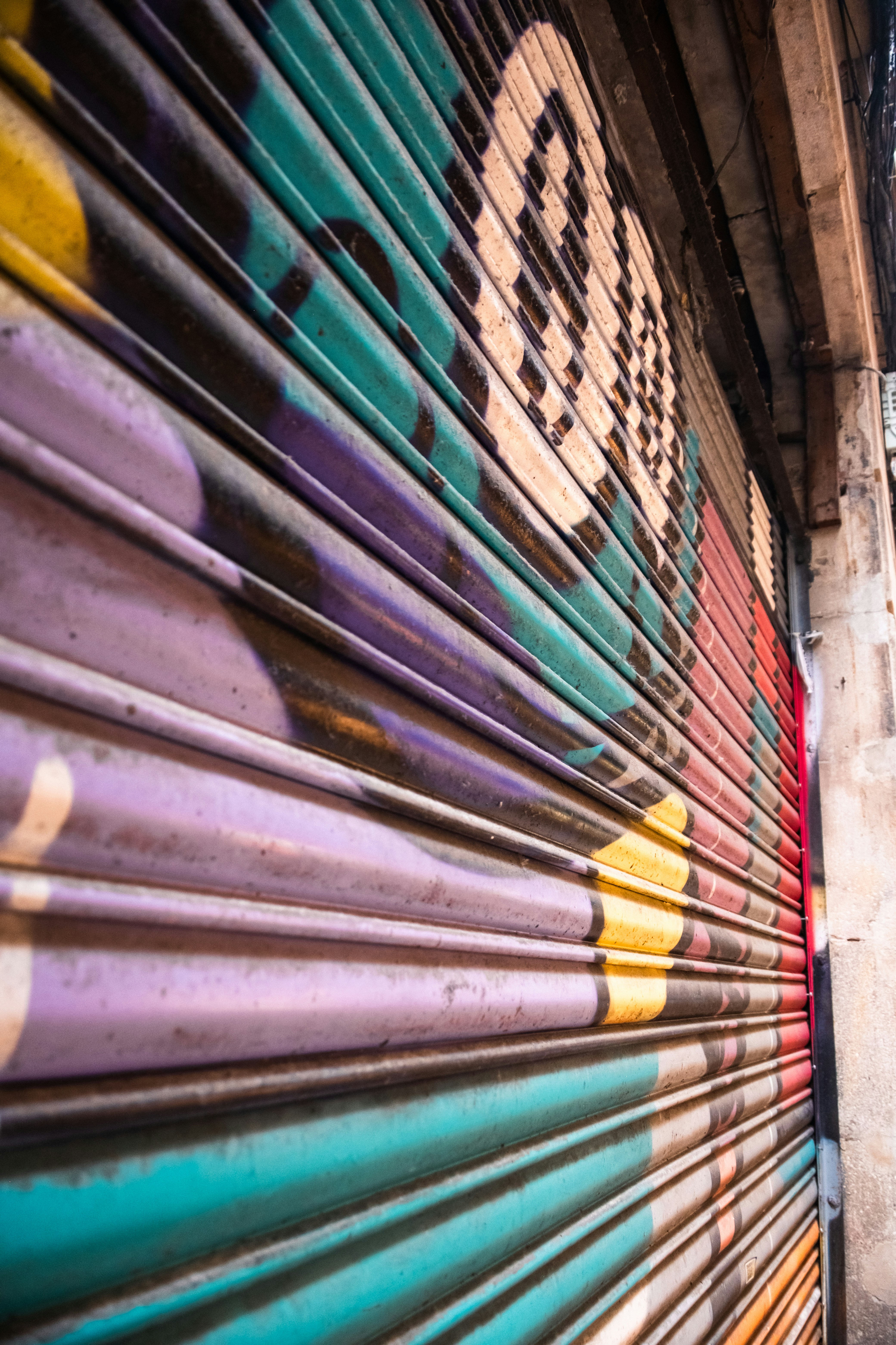 Chromatic Rails: A Tilted Corridor of Sunlit Color