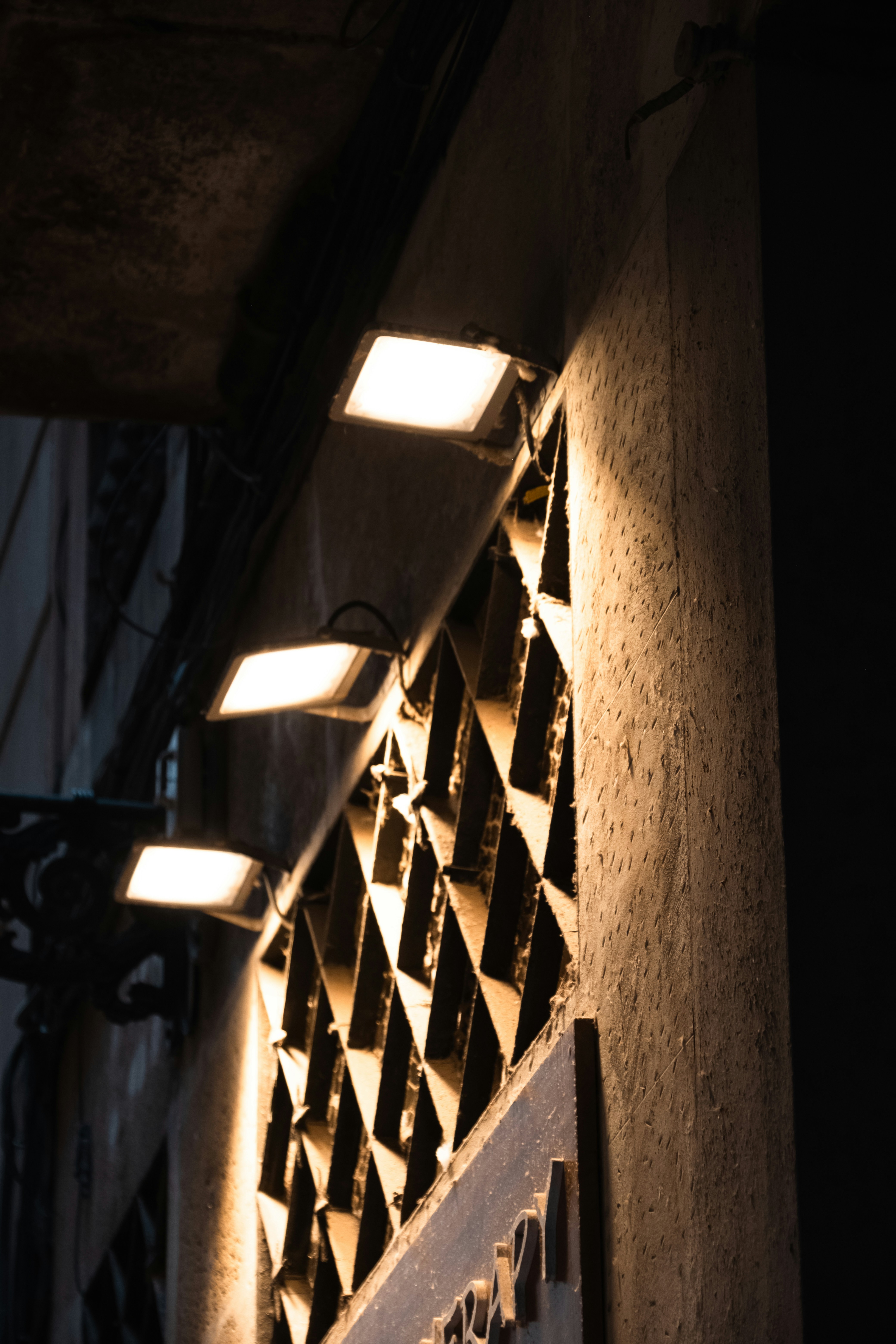 Neon Grid at Dusk: A Facade of Light and Texture