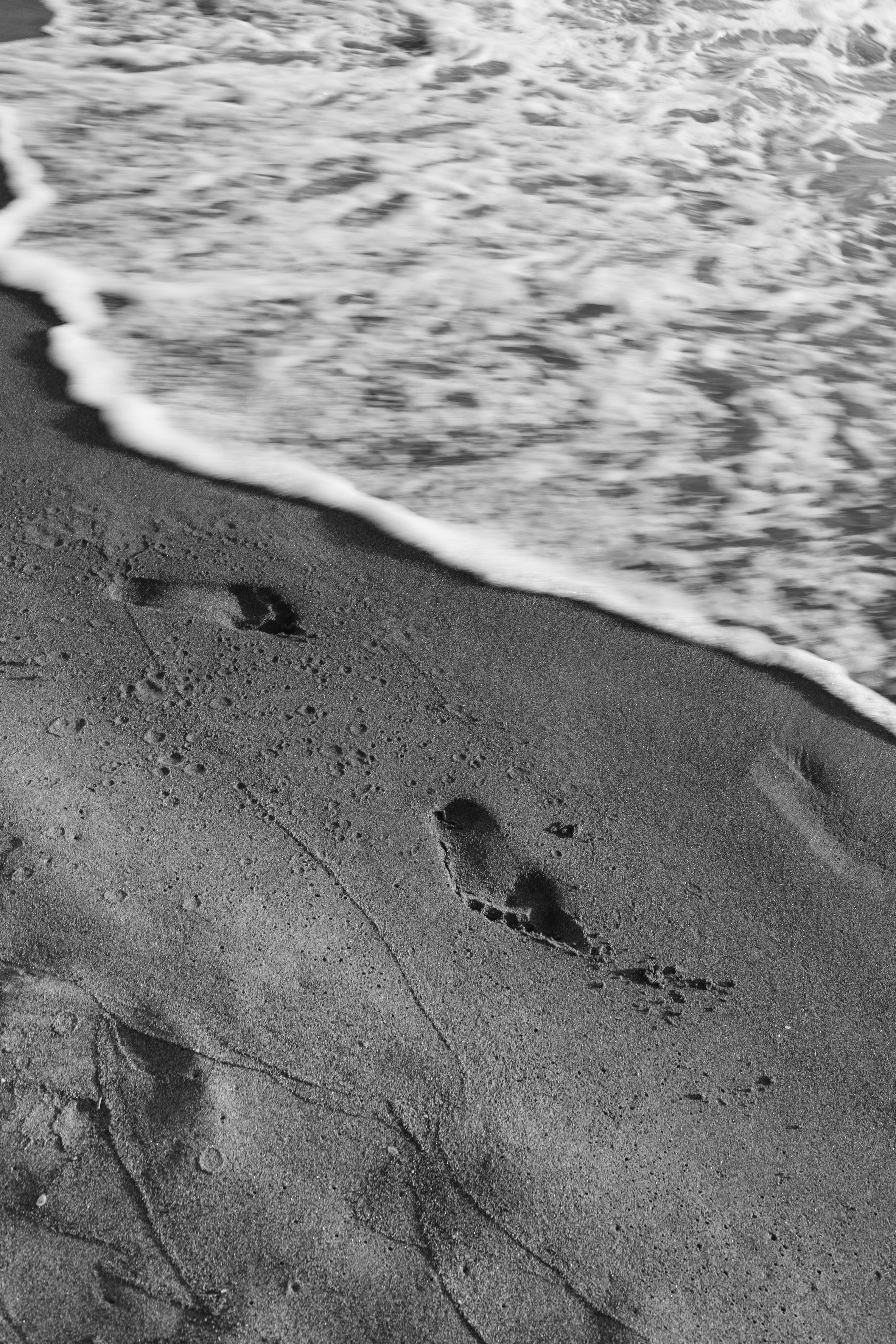 Whisper of Waves: Footprints in Monochrome Sand
