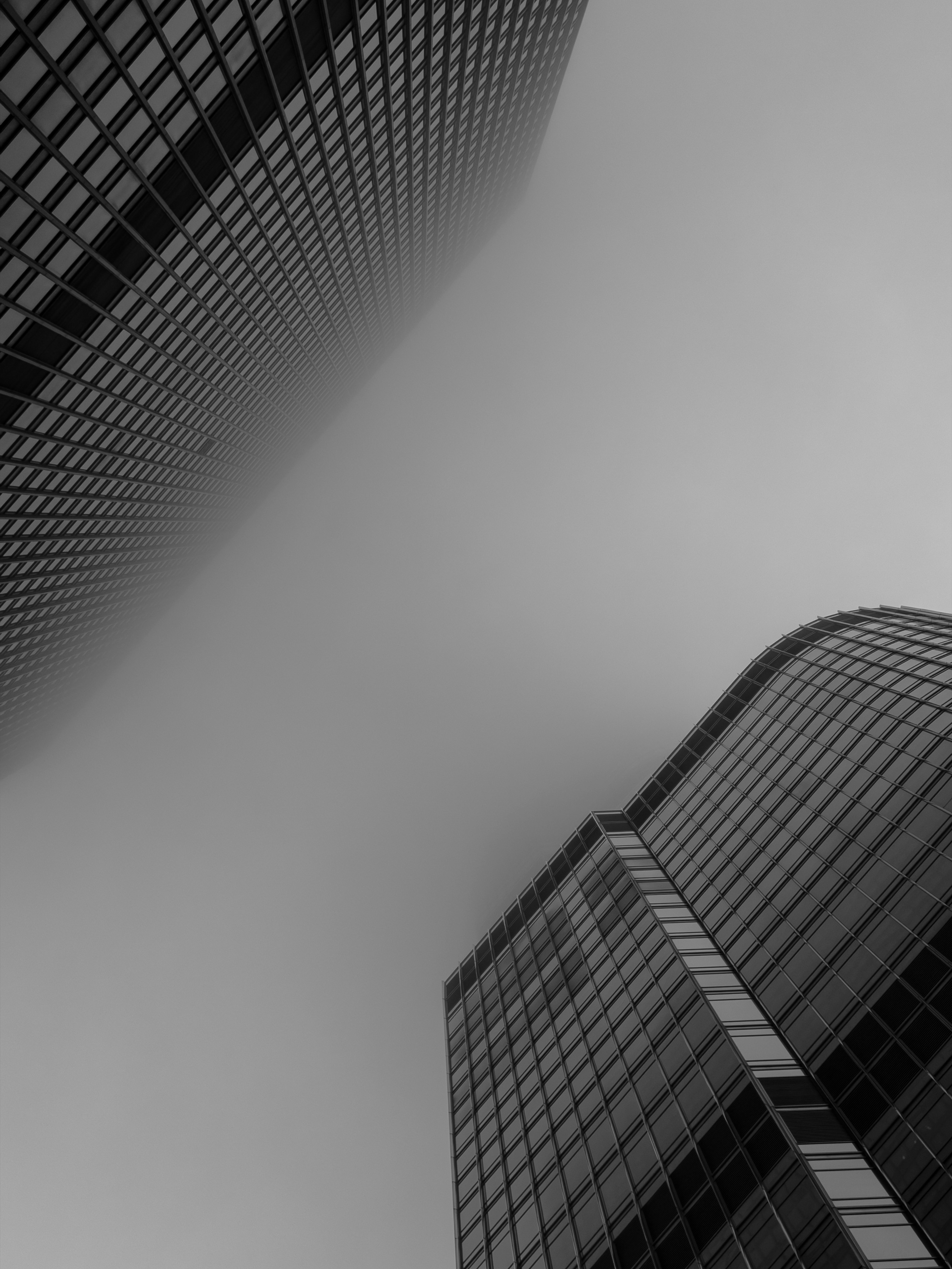 Architects of Gravity: A Monochrome Dance of Glass and Sky