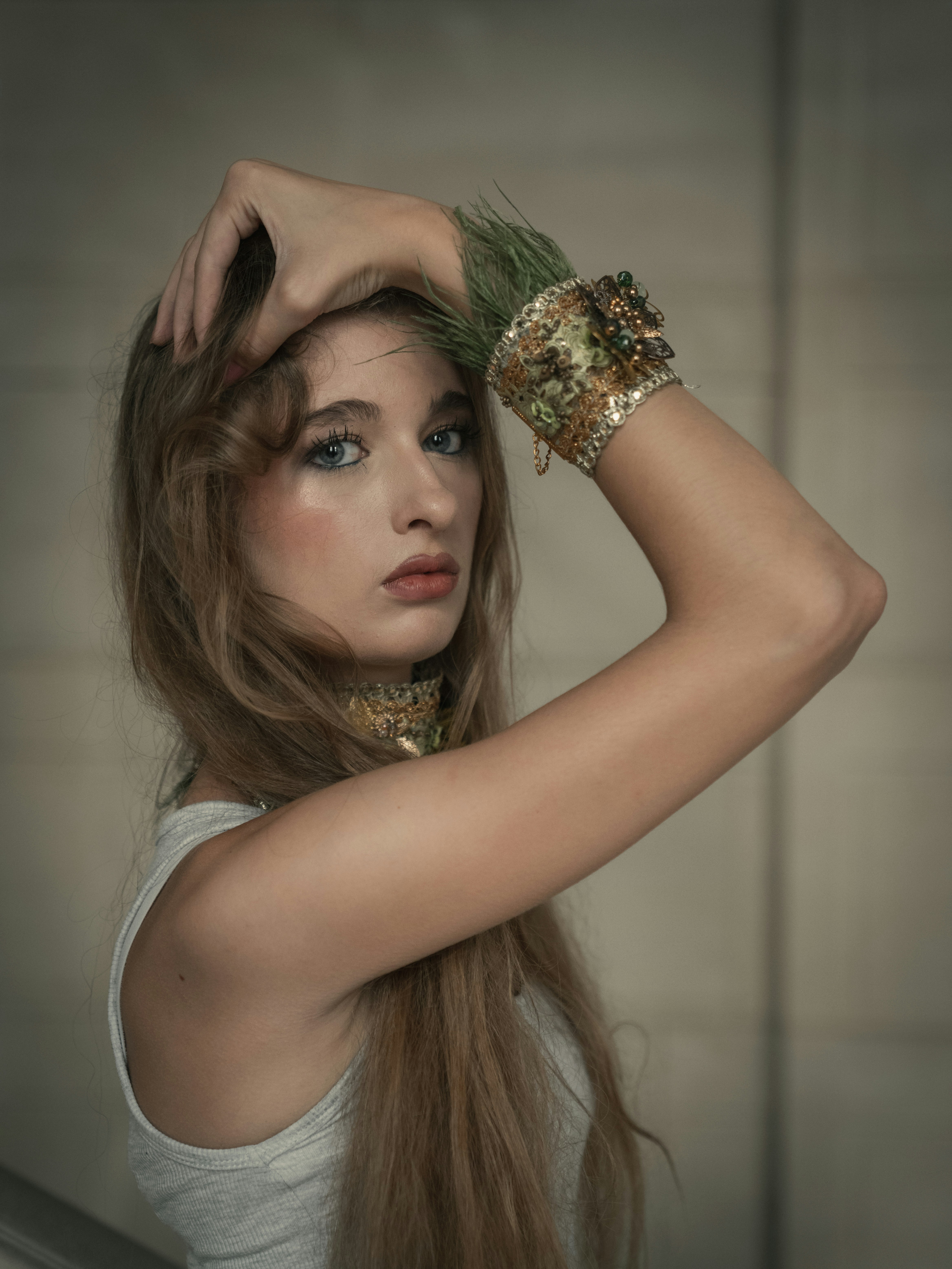 Graceful Gaze Amid Architectural Light