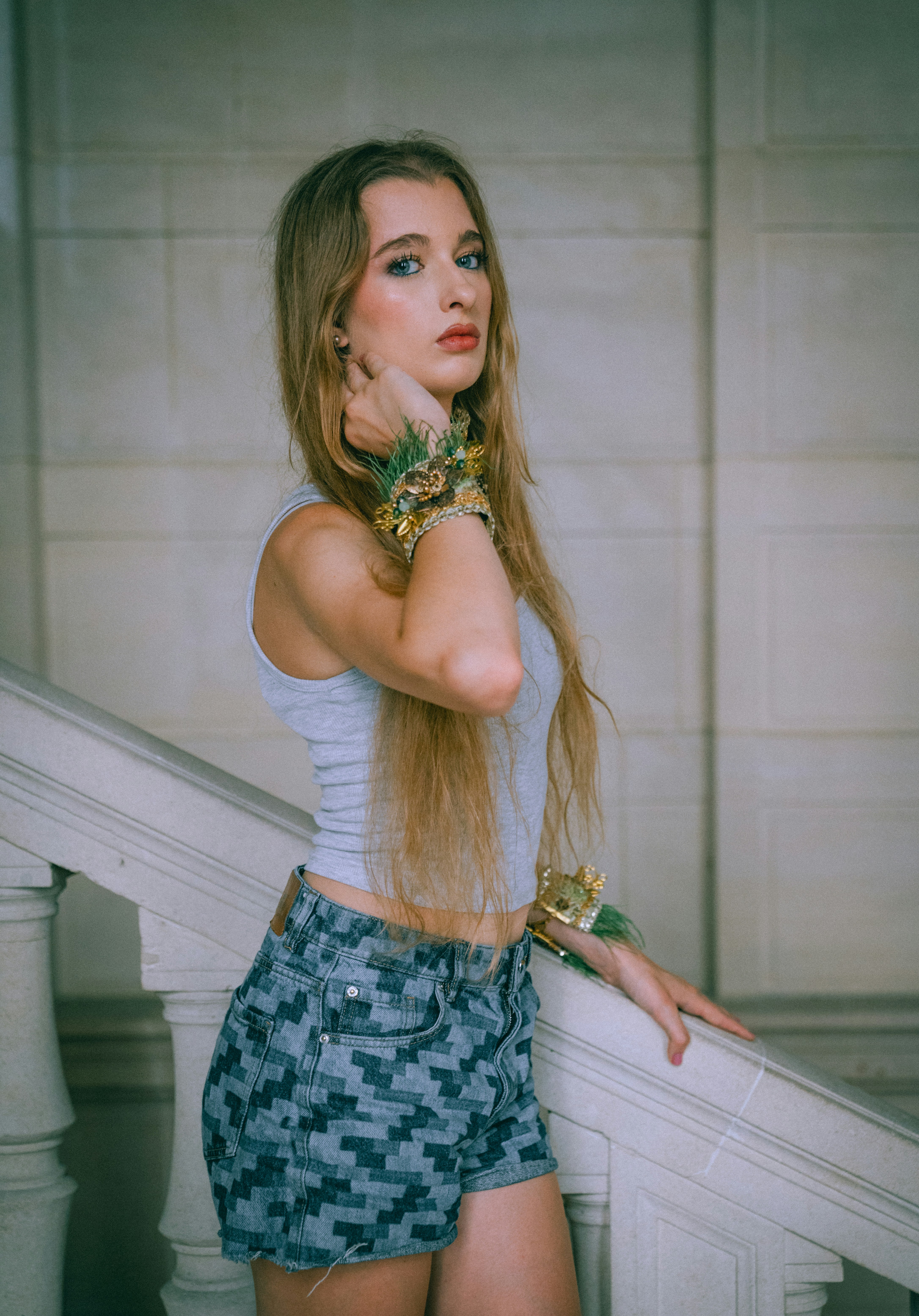 Coastal Confidence: A Portrait on Marble Steps
