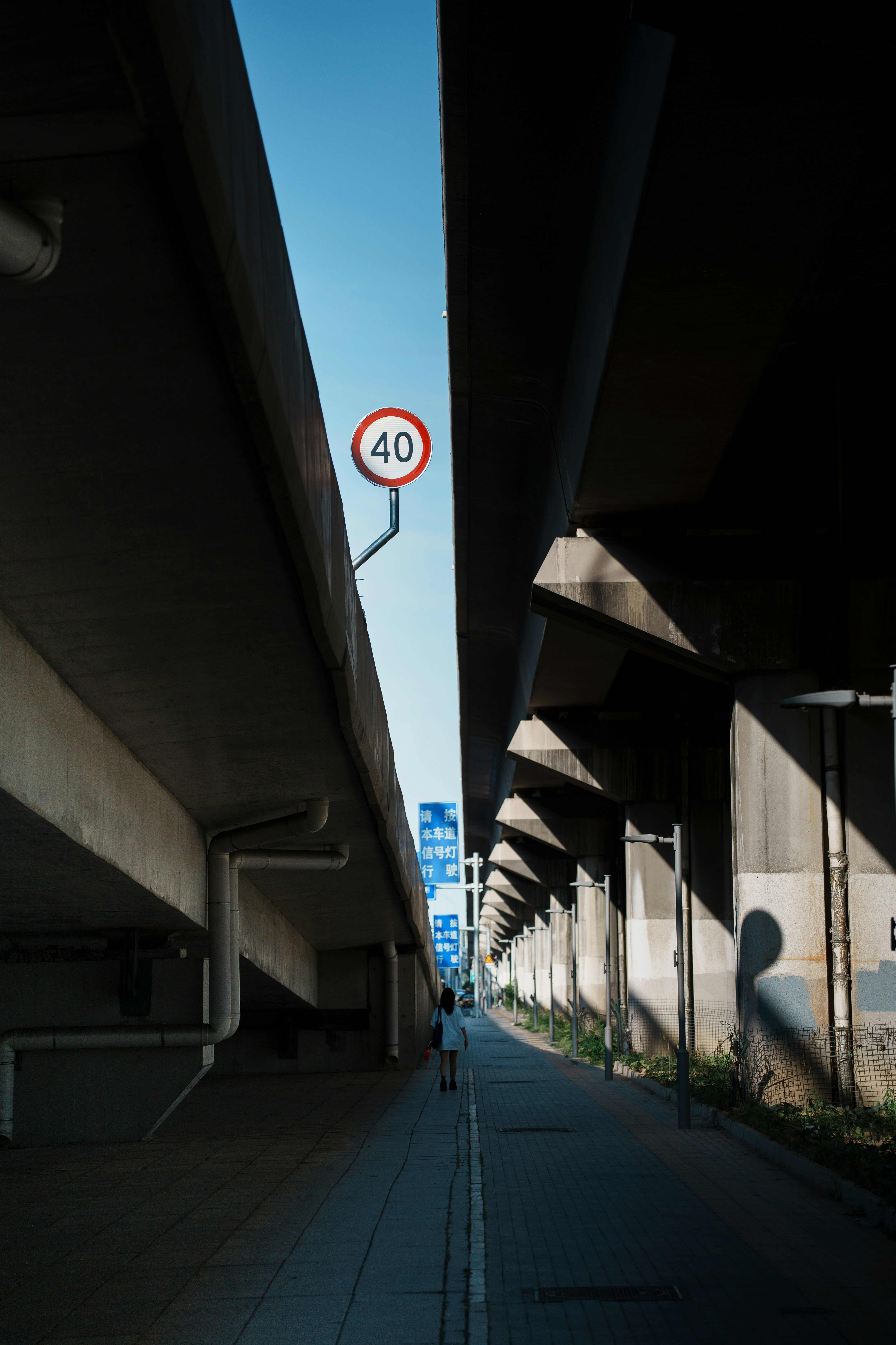Under the Crossing: A Quiet Pedestrian Path Bounded by Concrete Giants