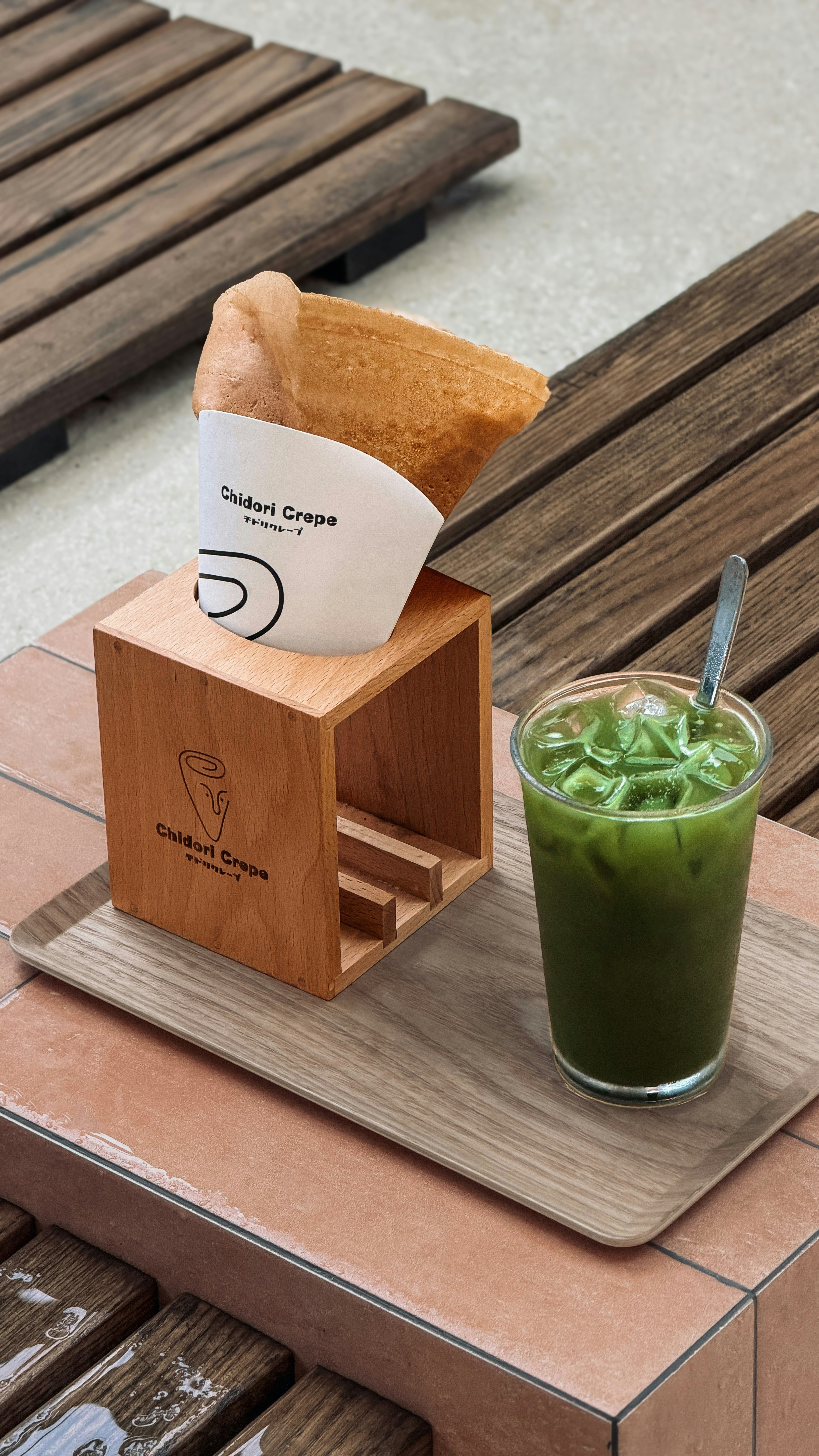 Golden Crepe and Green Cooler on a Wood Tray