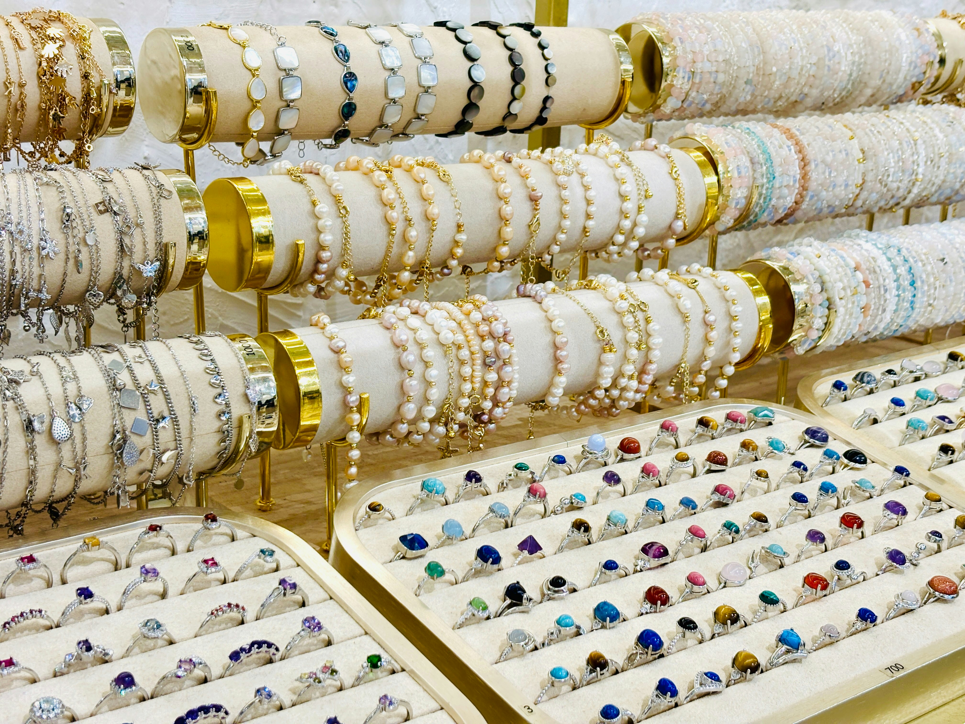 Glimmering Rows: Jewelry Display Treasures in Gleaming Light
