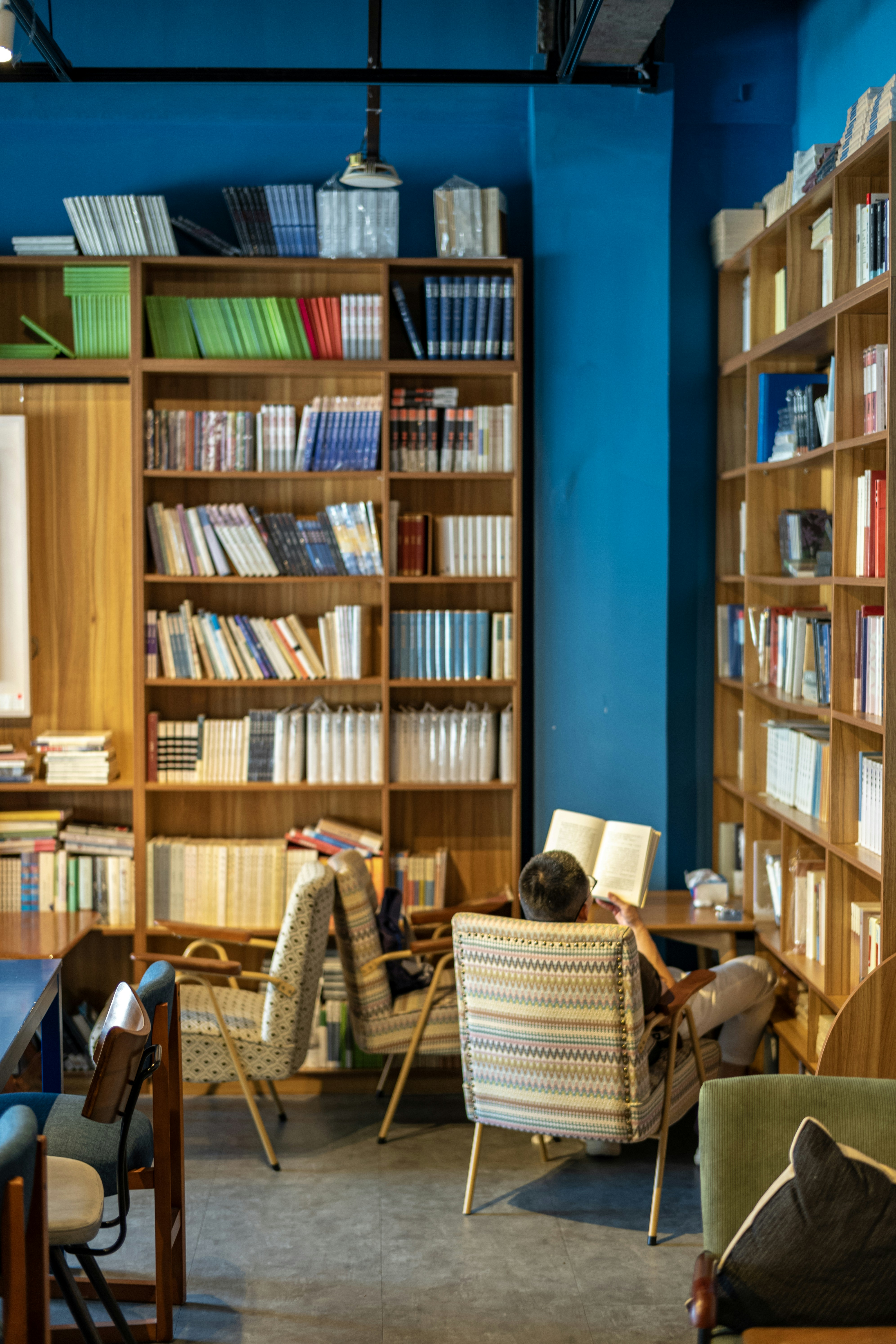 Reading Nook in a Blue Library