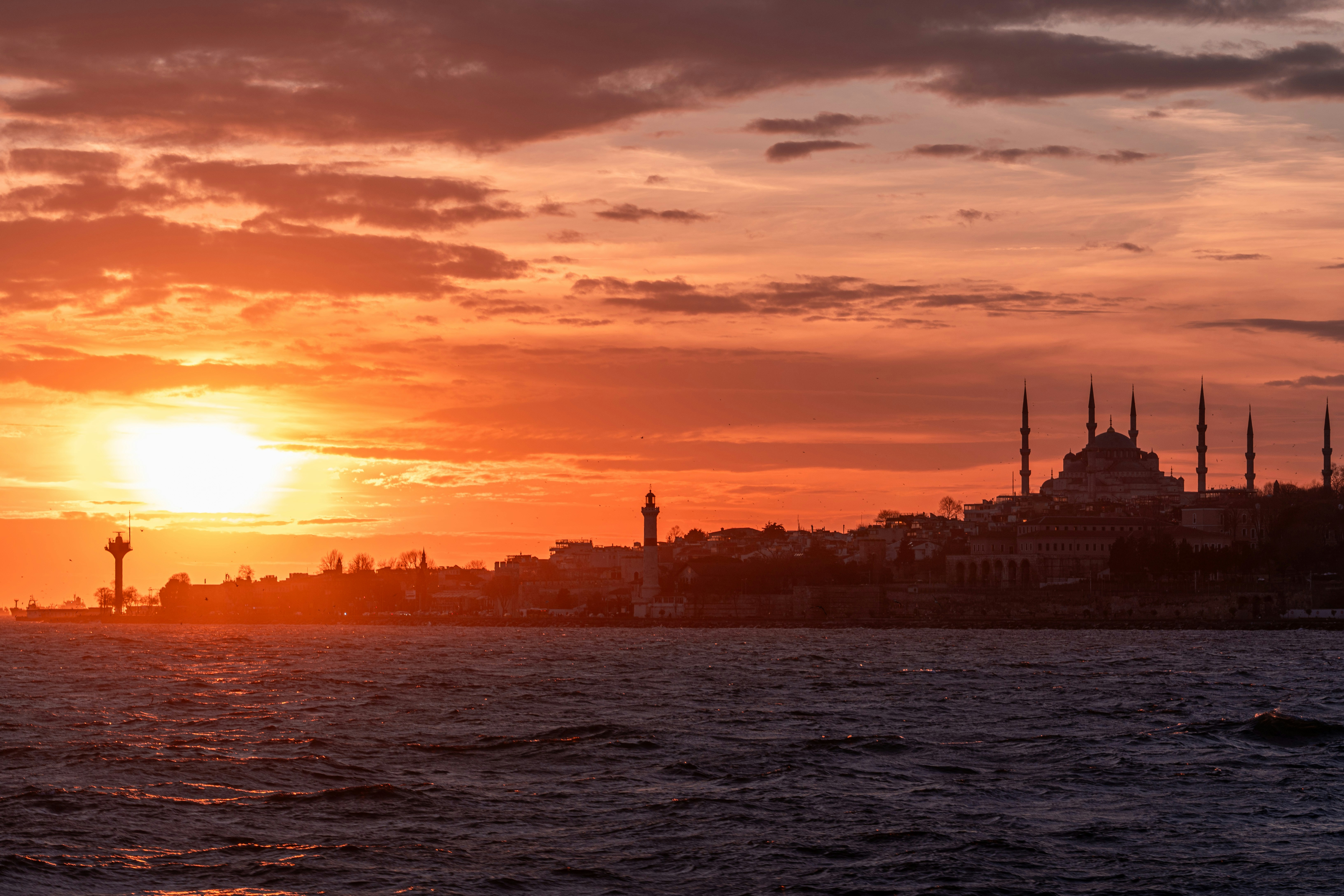 Sunset Over the Bosphorus: City Silhouette and Mosque Turrets