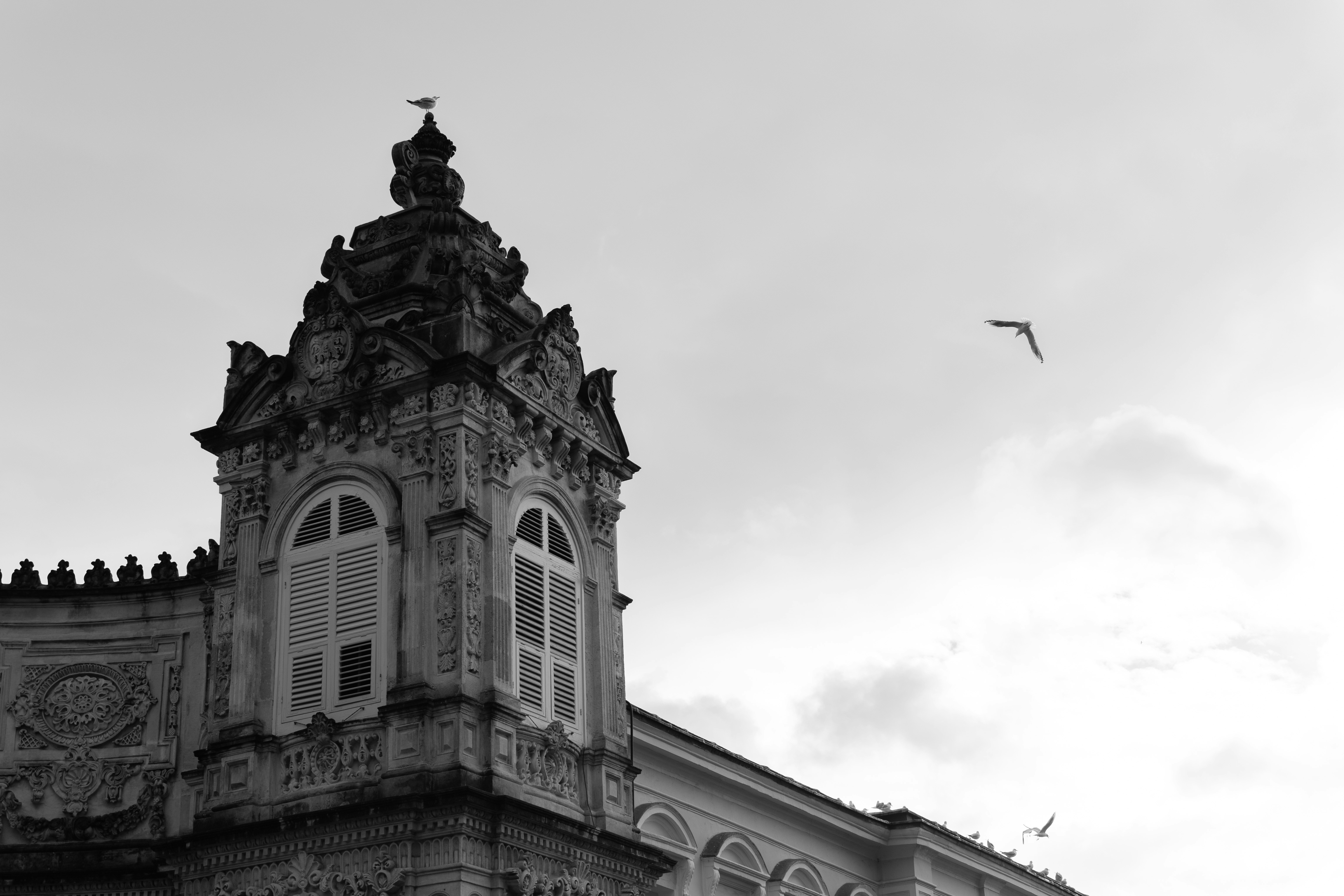 Ornate Cornerstone: A Historic Facade Reaching Toward the Sky