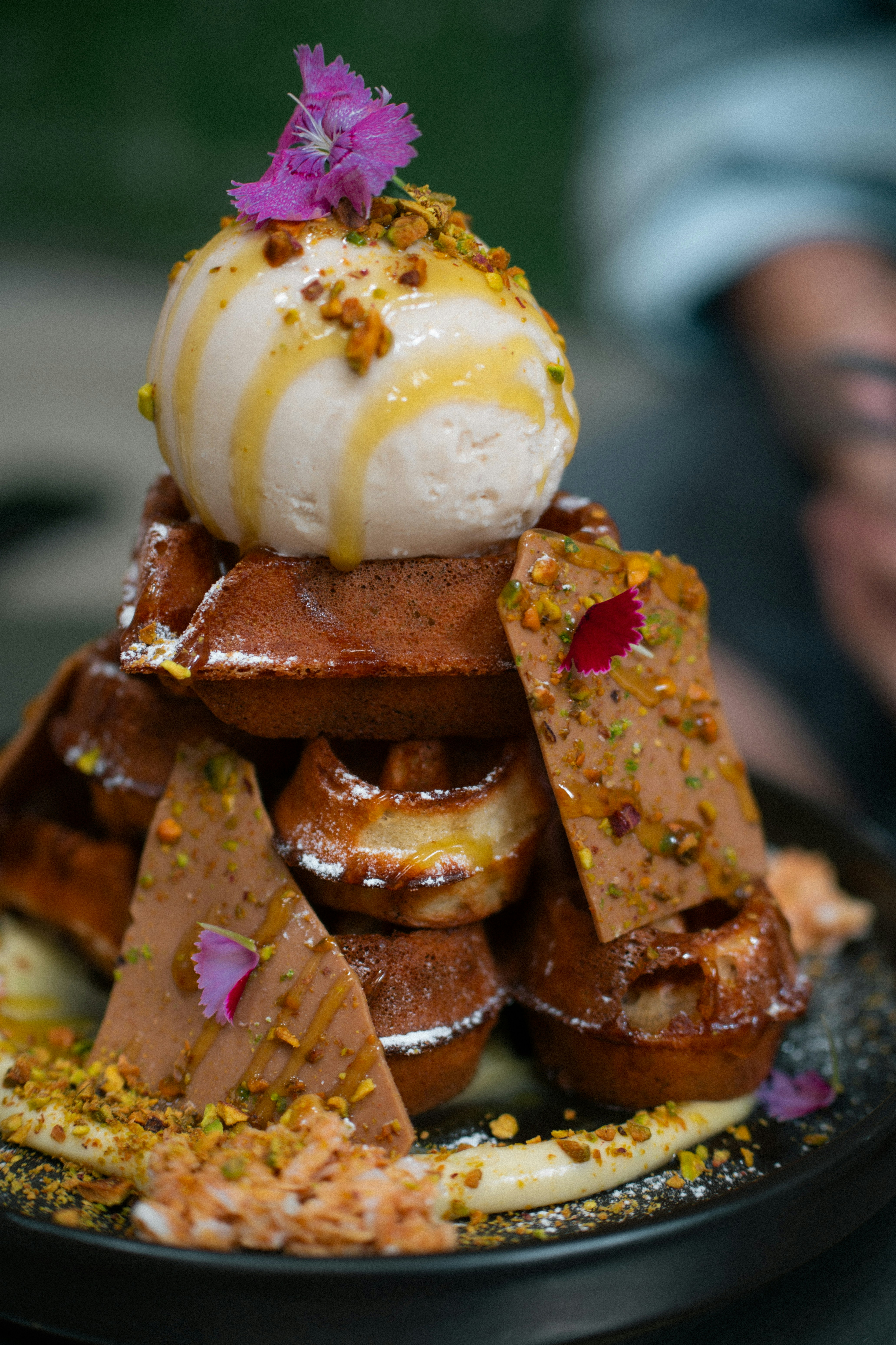 Opulent Waffle Tower crowned with Ice Cream Bloom