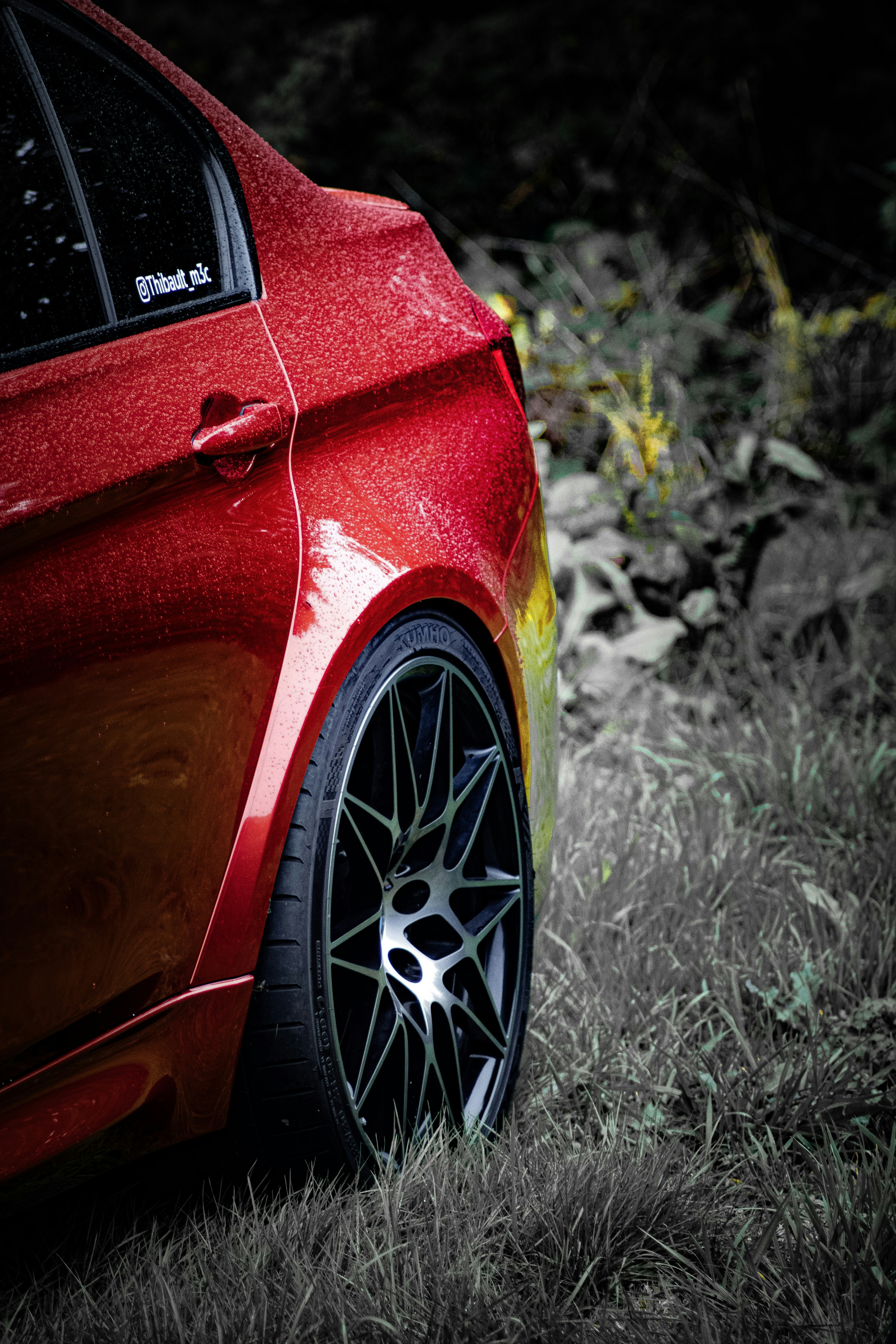 Red Mistress of the Field: A Car's Quiet Power in Spring Grasses