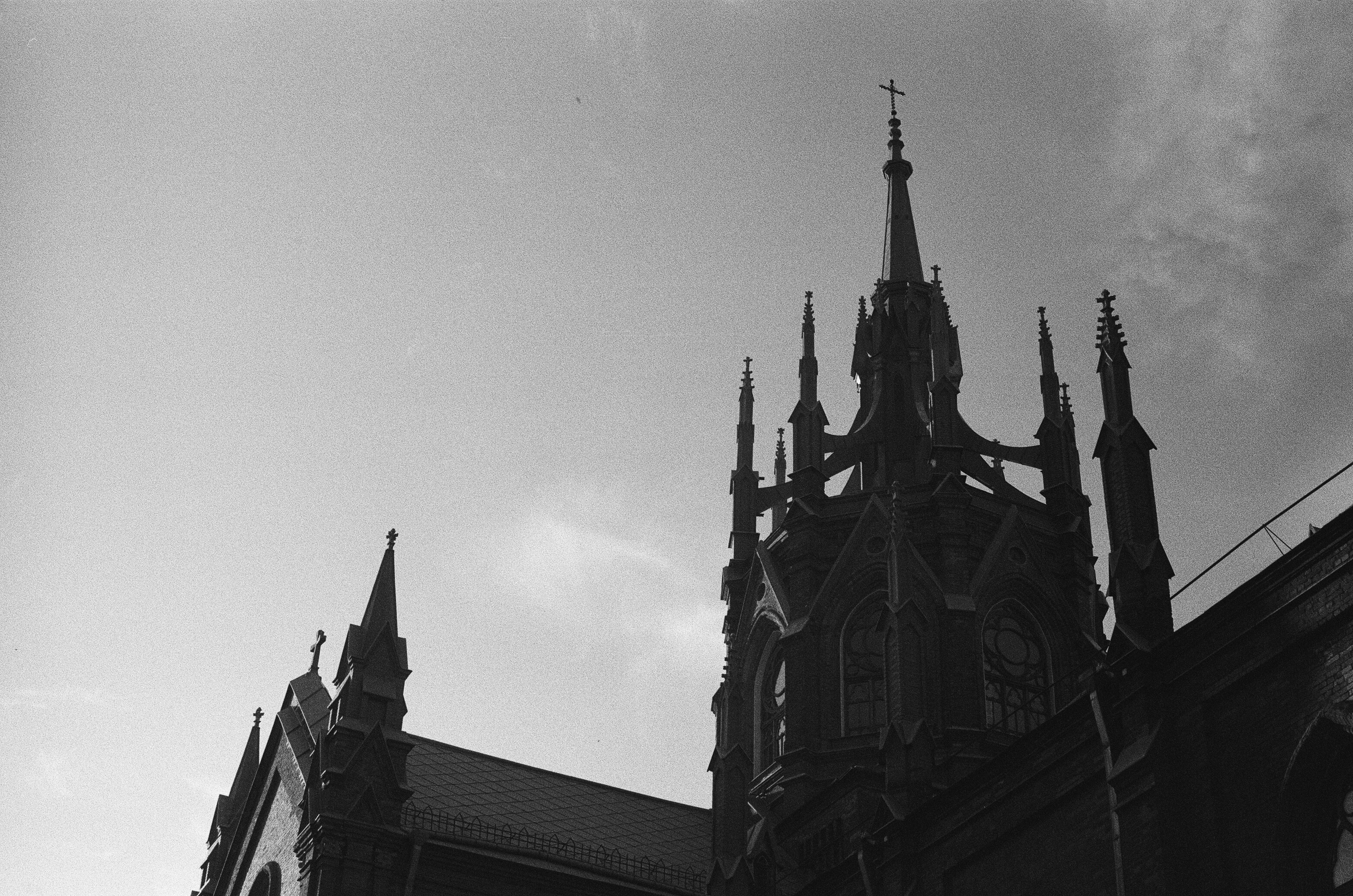 Gothic Spirecall over a Slate Roof