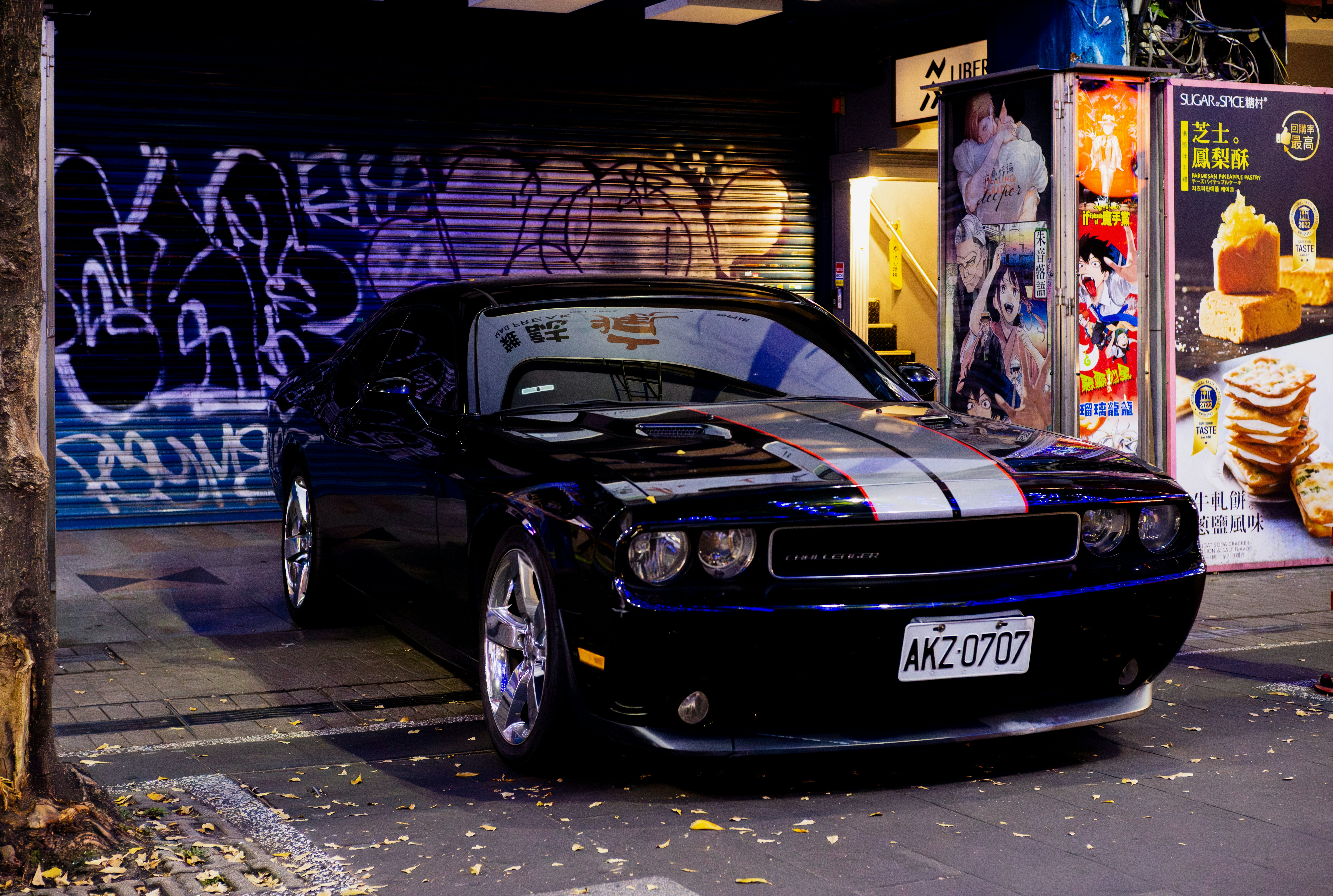Midnight Stripes: A Neon-Backlit Challenger in an Alley