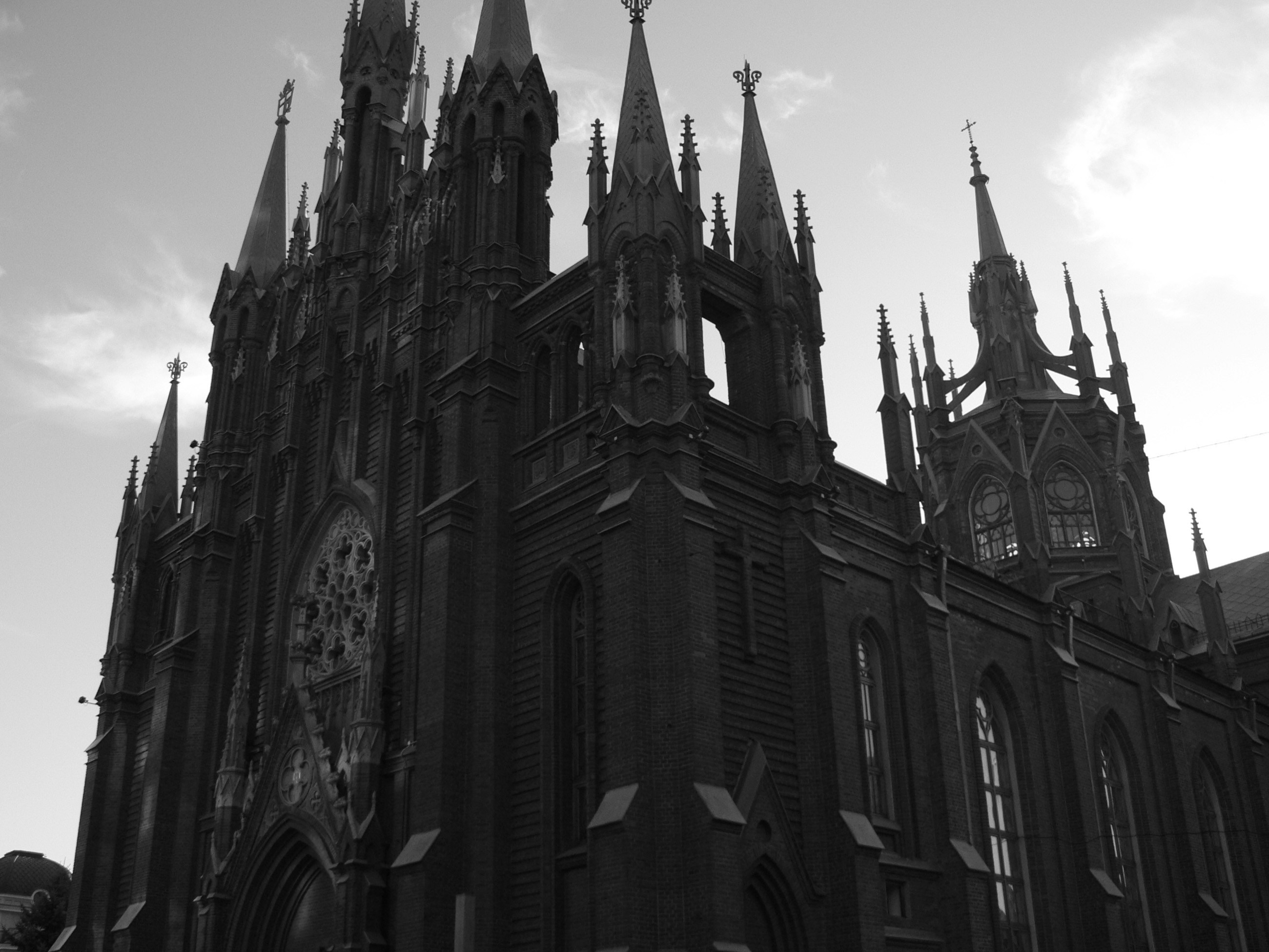 Gothic Cathedraltowering Facade Under A Slice of Sky