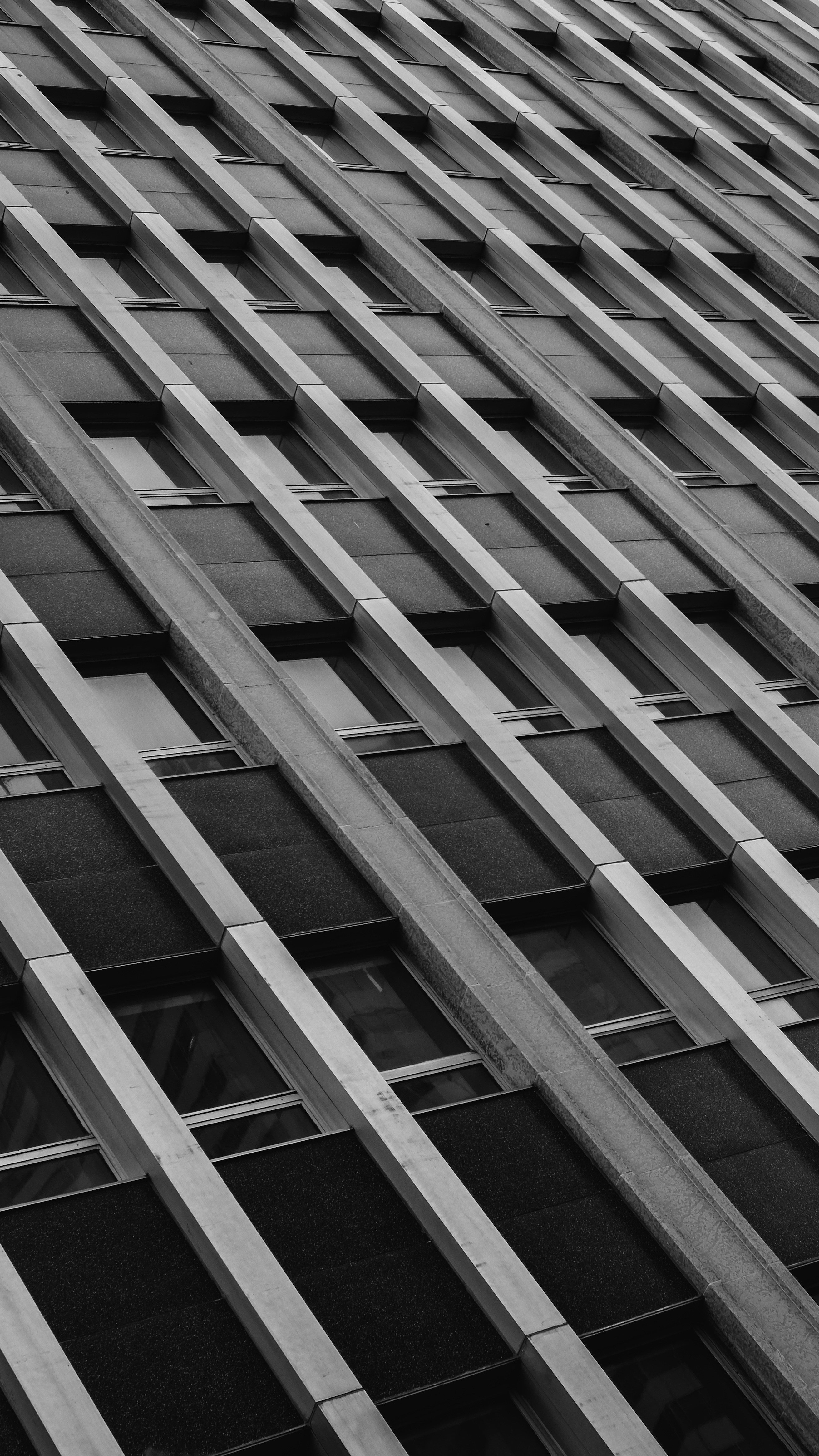 Diagonal Facade: A Monochrome Grid of Recessed Strips