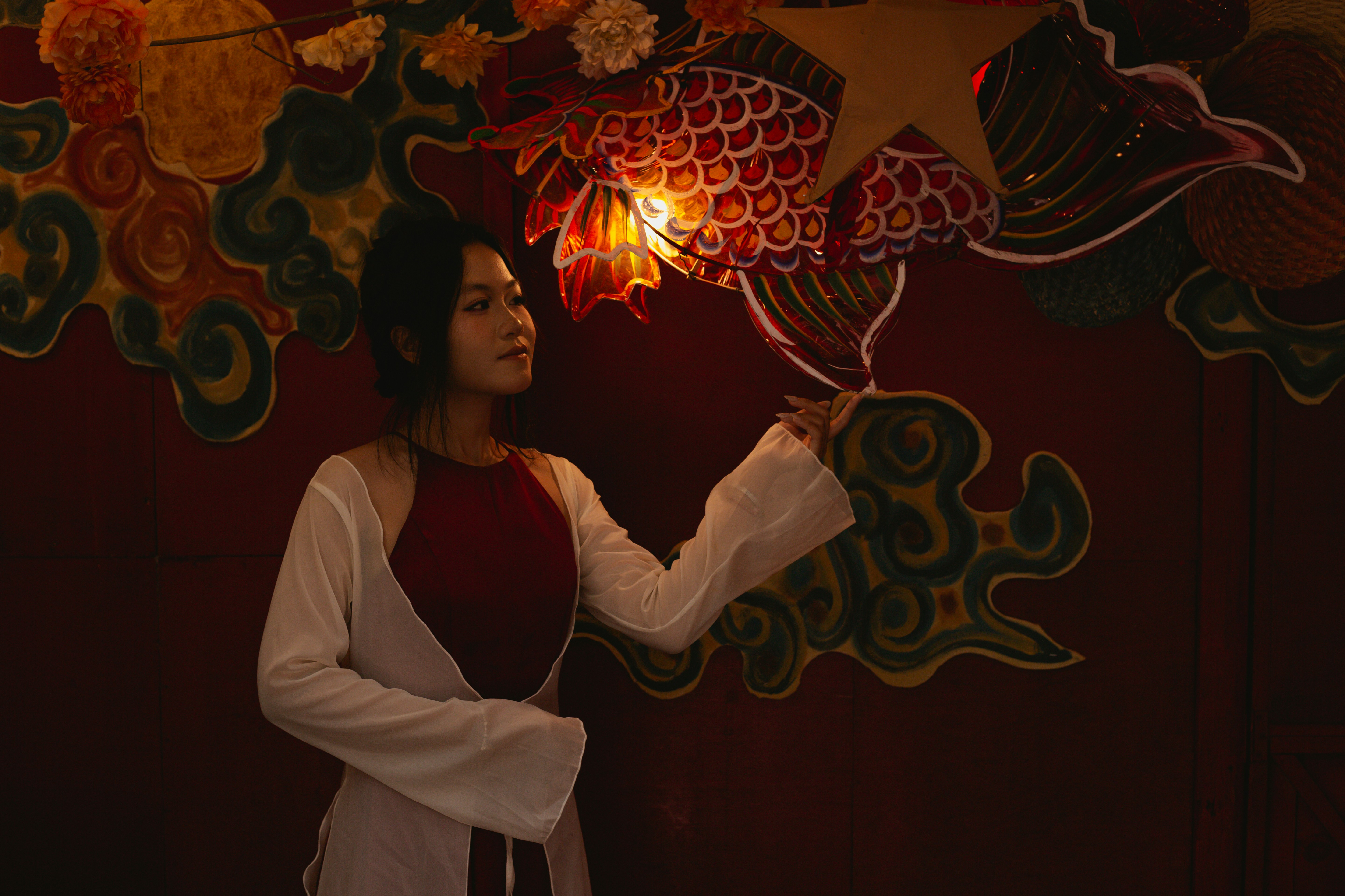 Light in the Dragon Hall: A Portrait Beneath Neon Embers
