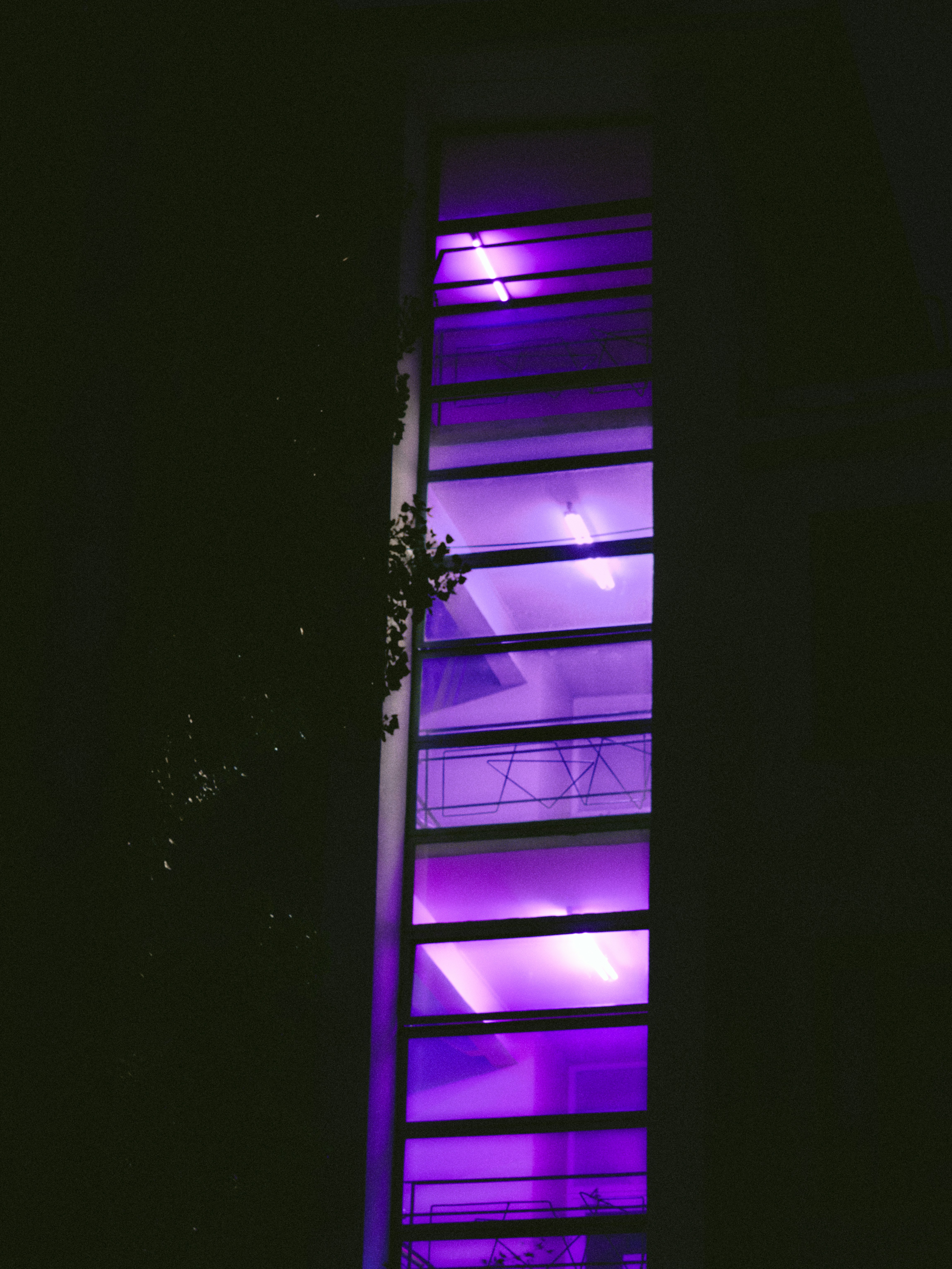 Vertical Prism: Neon-lit Atrium Streaks