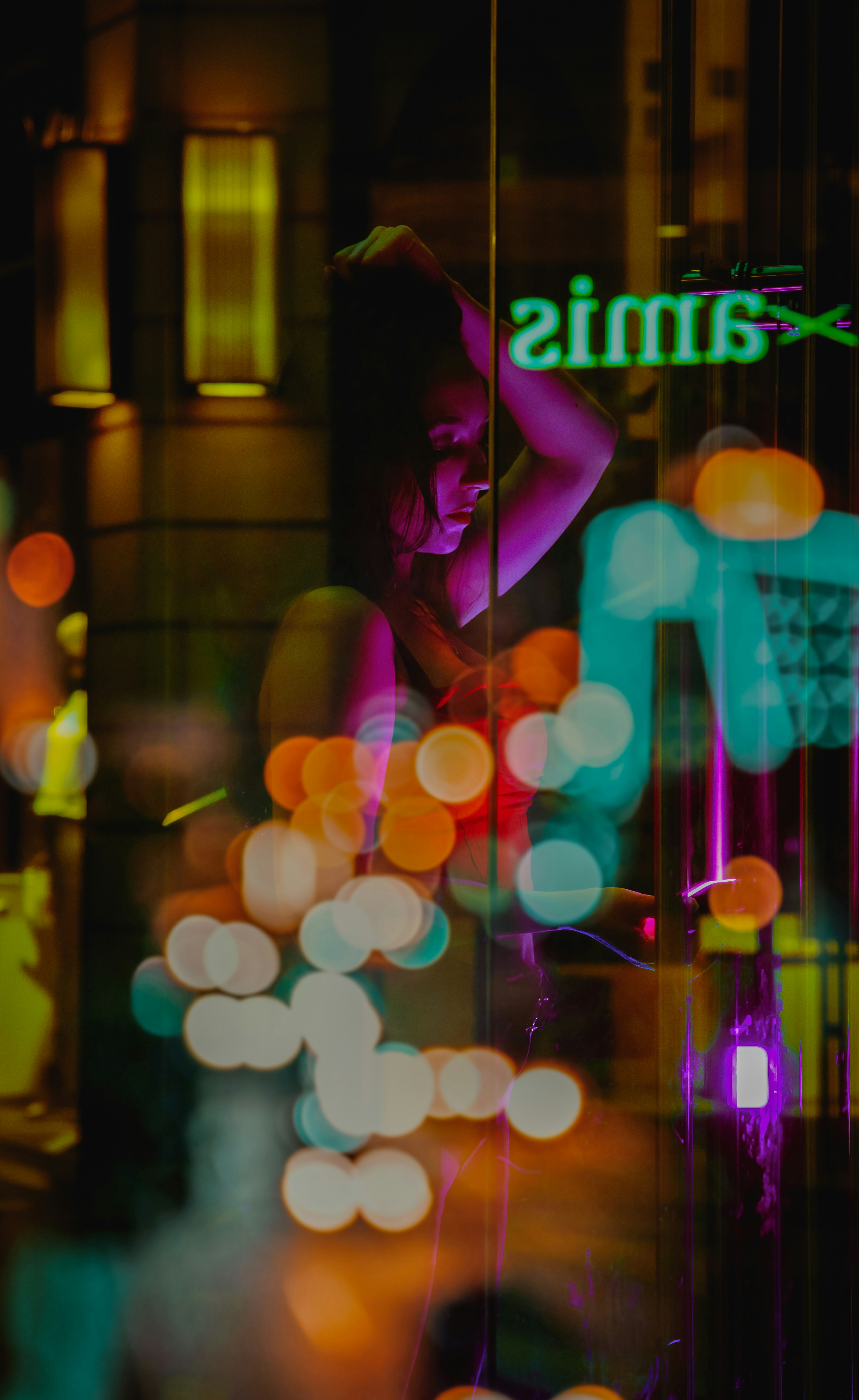 Neon Portrait through a City Glow