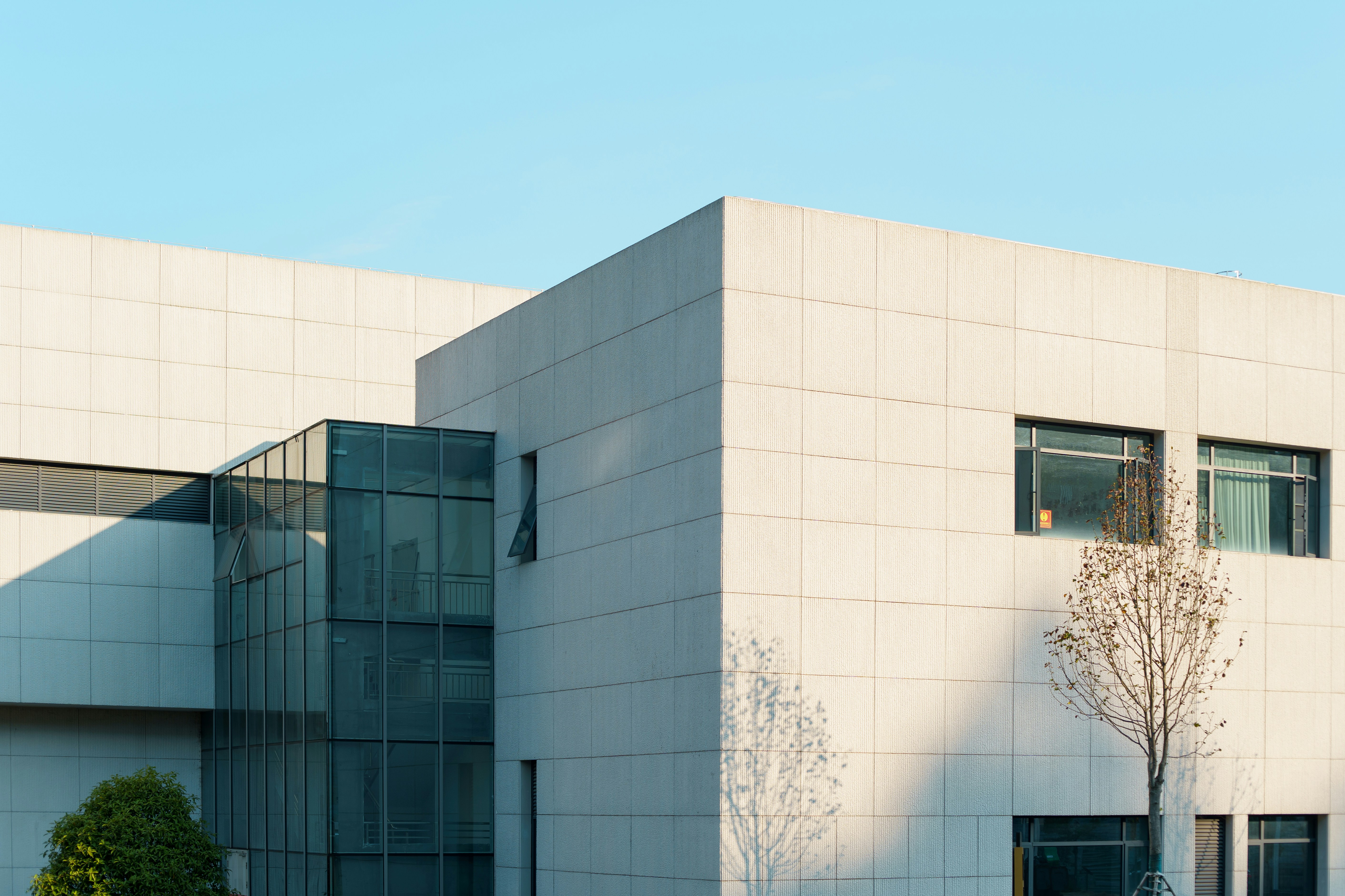 Geometry in Glass: A Modern Building Cast in Morning Light