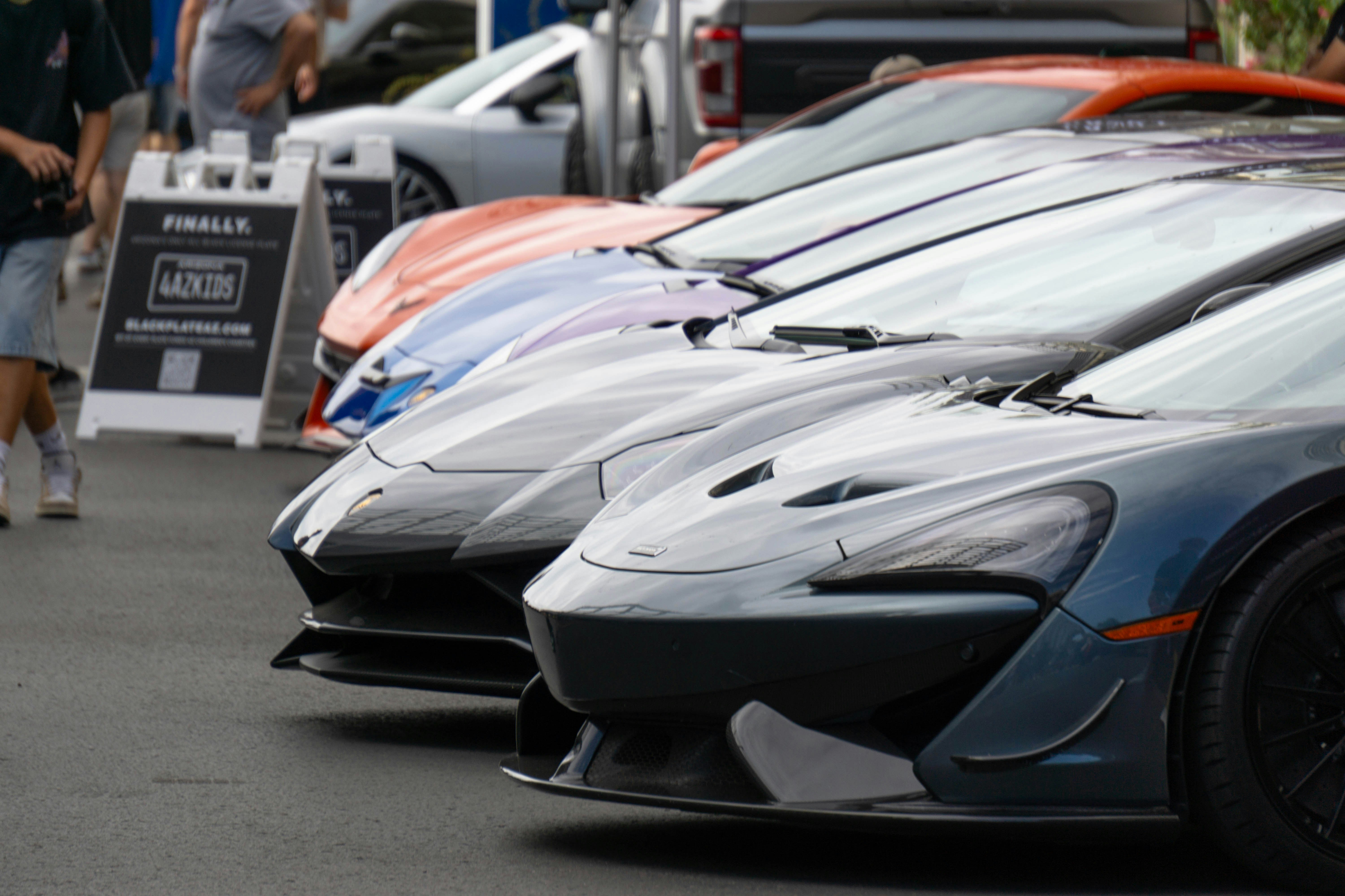 Gleaming Supercars in Line, a Quiet Show at the Parking Lot
