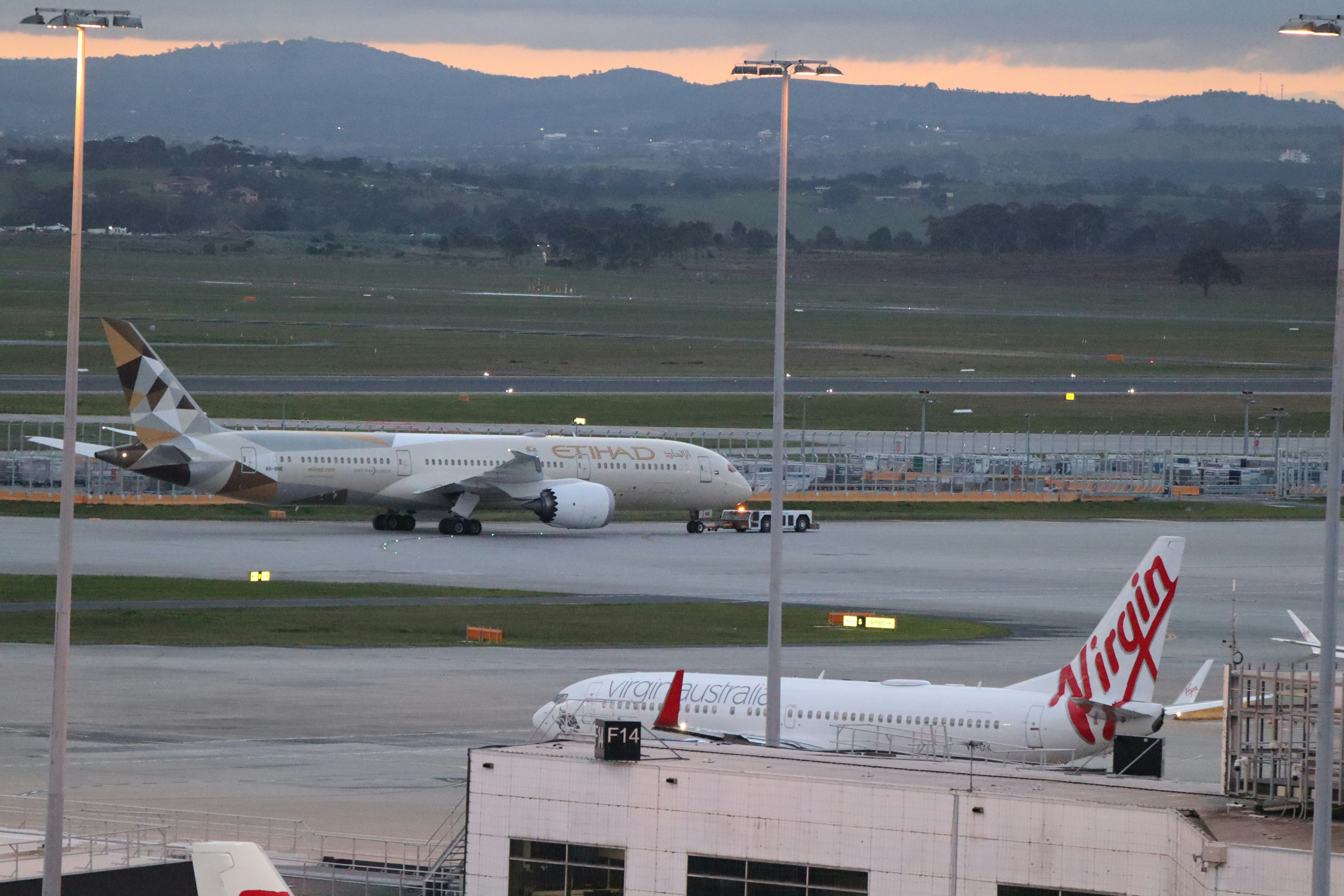 Virgin Airborne: A quiet moment of gate-side activity at sunset