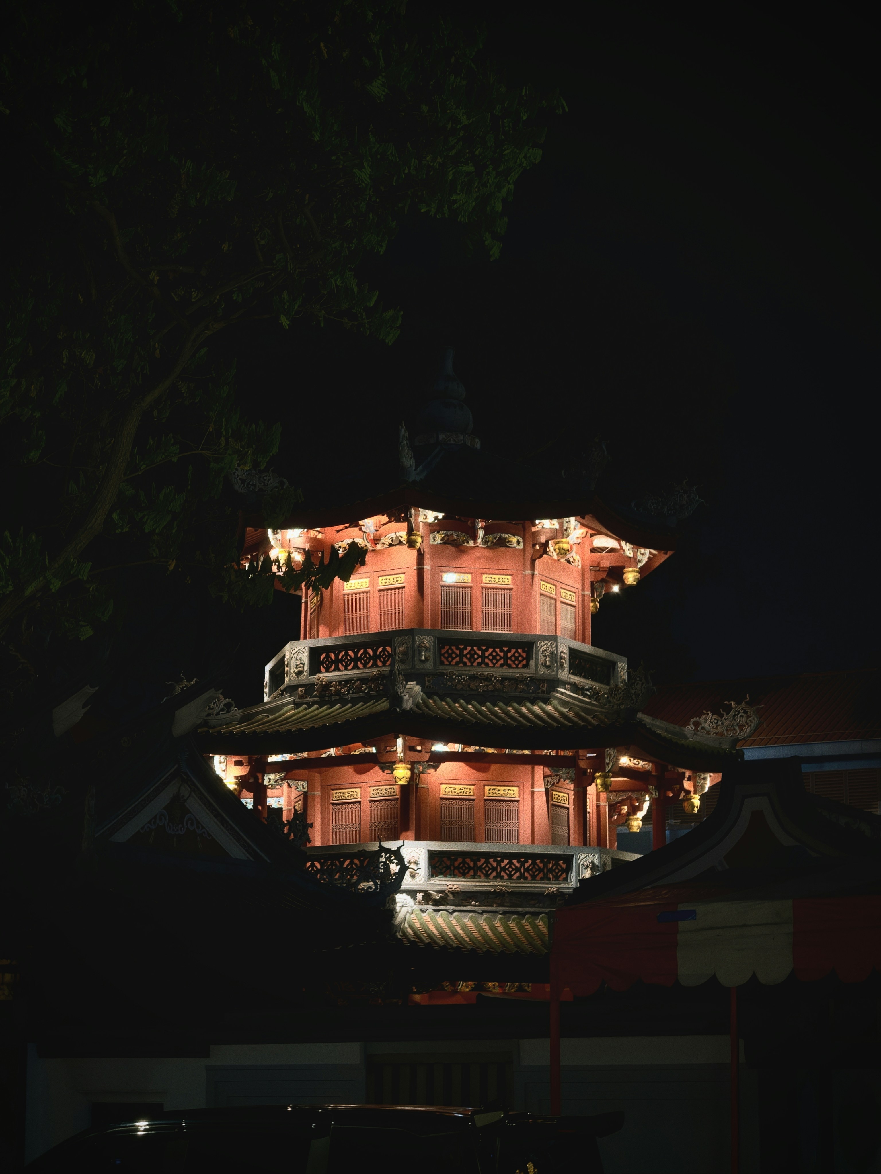 Night Lantern Pagoda: Glowing Tiers Under Quiet Sky