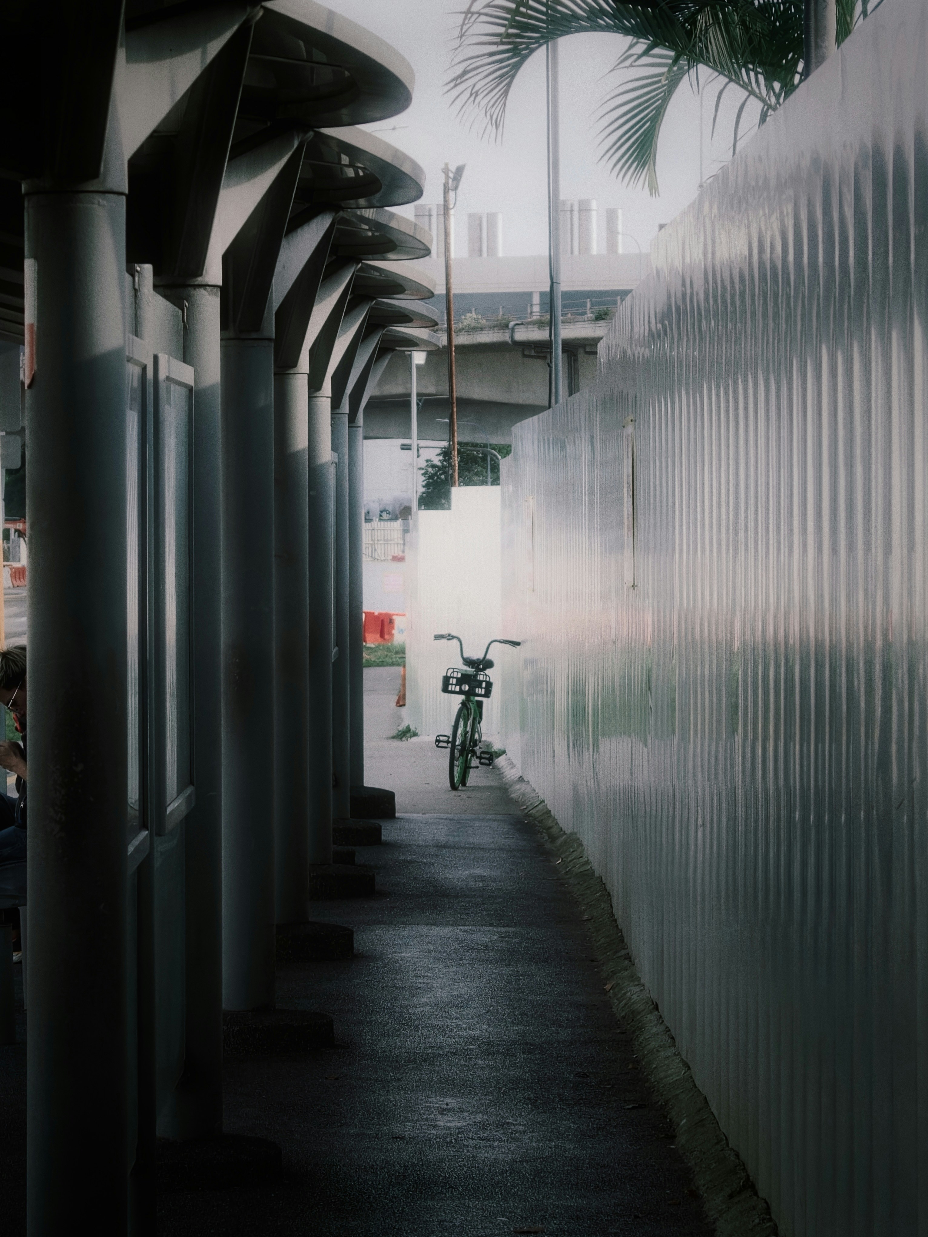 Narrow Corridor, Silent Courier: A Bicycle tucked between Columns