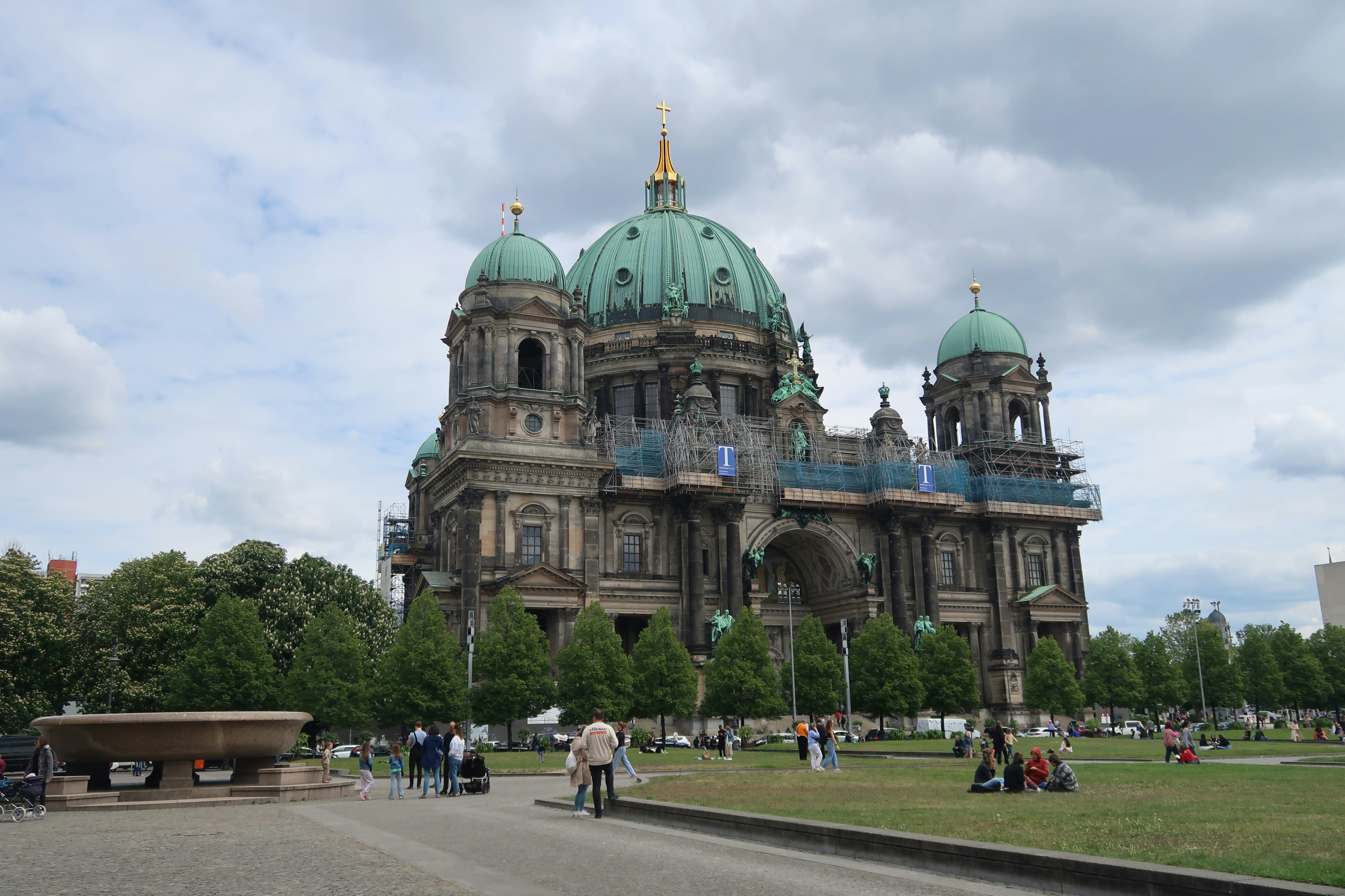 Luxembourg Cathedral in a City Park: Dome, Facade, and Visitors