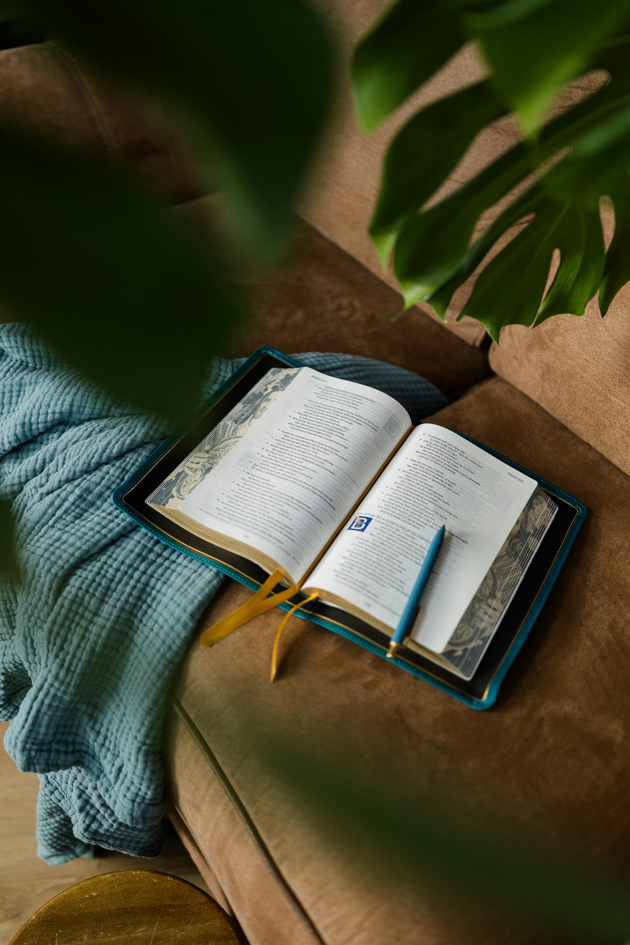 Open Pages, Quiet Morning: A Book on a Couch