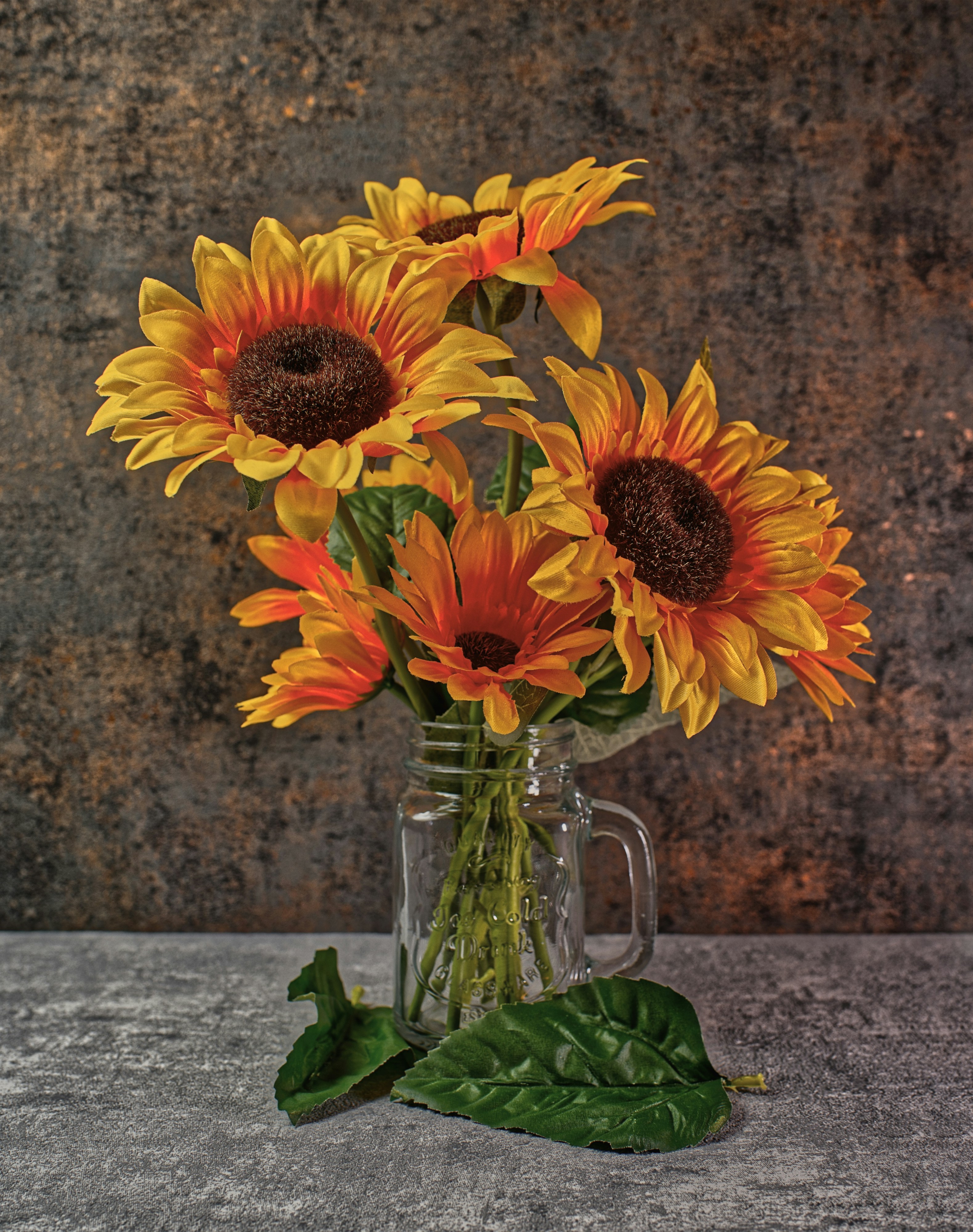 Sunlit Sunflowers in a Glass Mason Jar