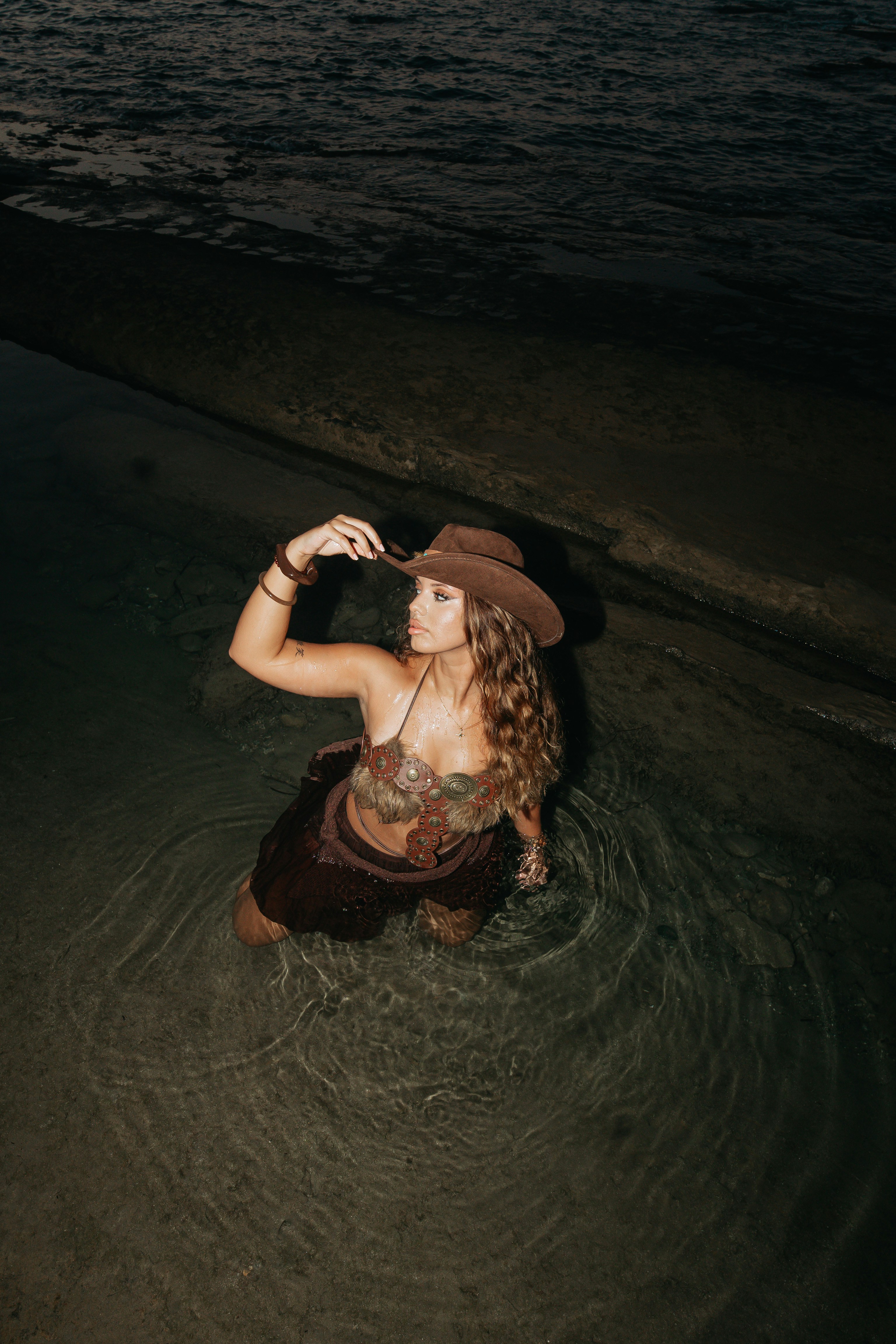 Moonlit Bohemian Portrait in Tidal Shallows